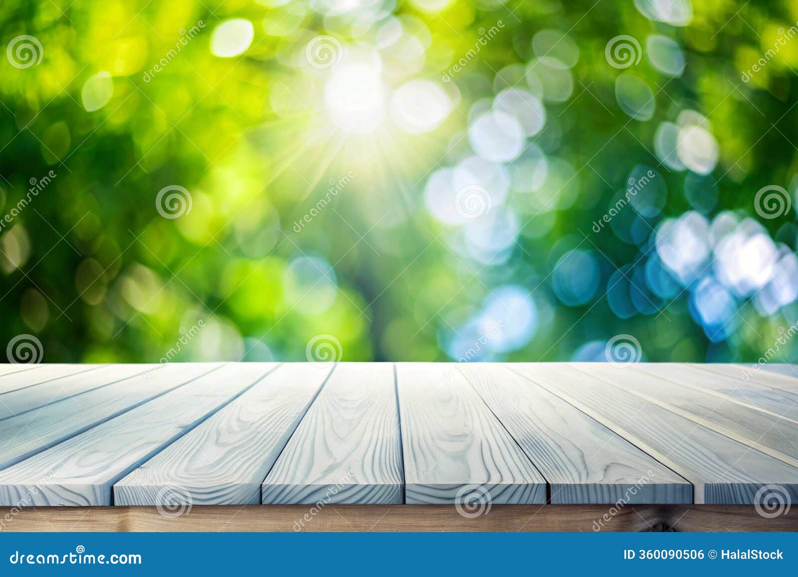 Wood Table on Blue Nature Background Stock Illustration - Illustration ...