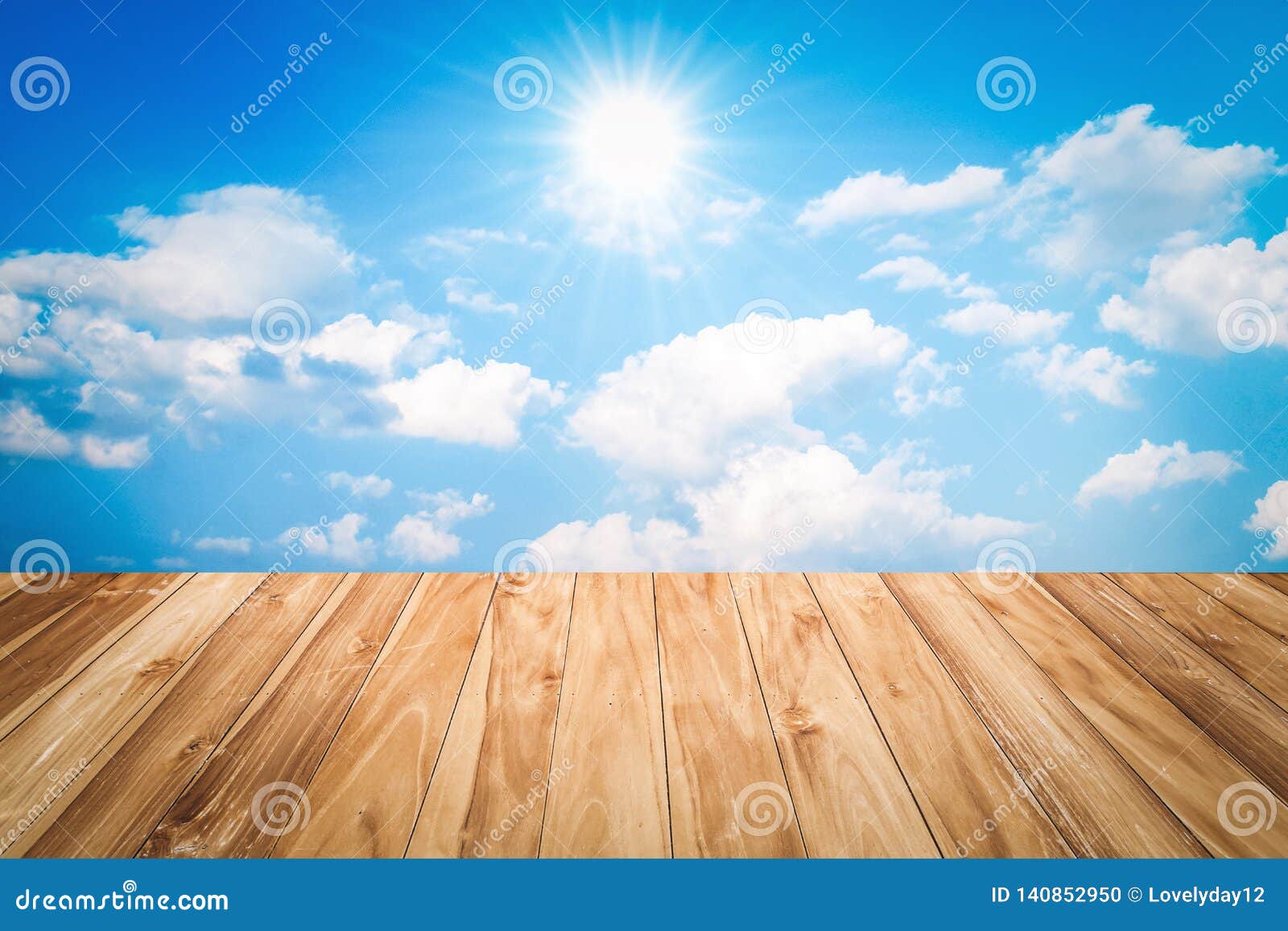 Wood Table and Blue Sky with Sun Stock Photo - Image of nature ...