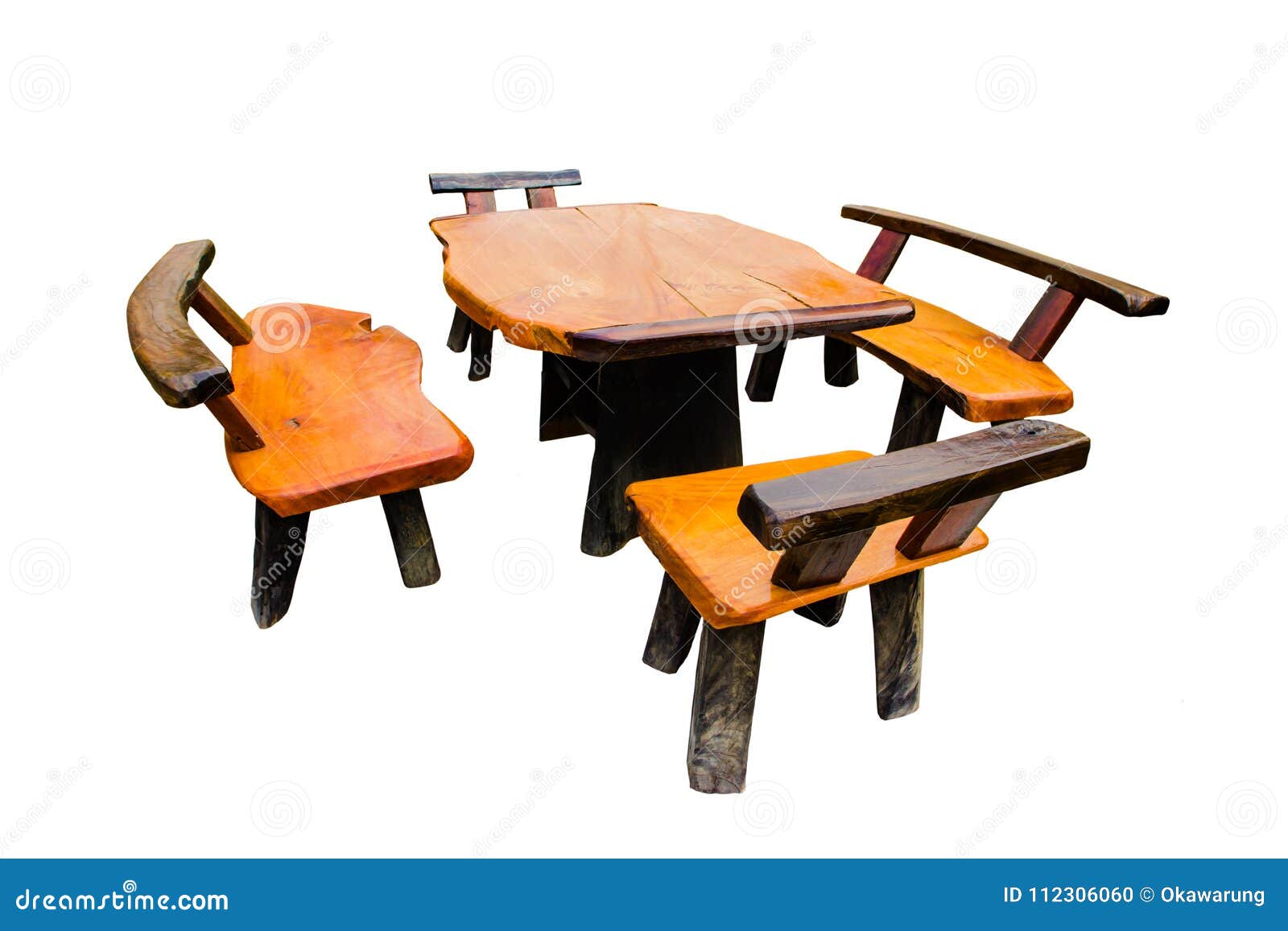 Wood Table and Chair Table on White Background Stock Photo - Image of ...