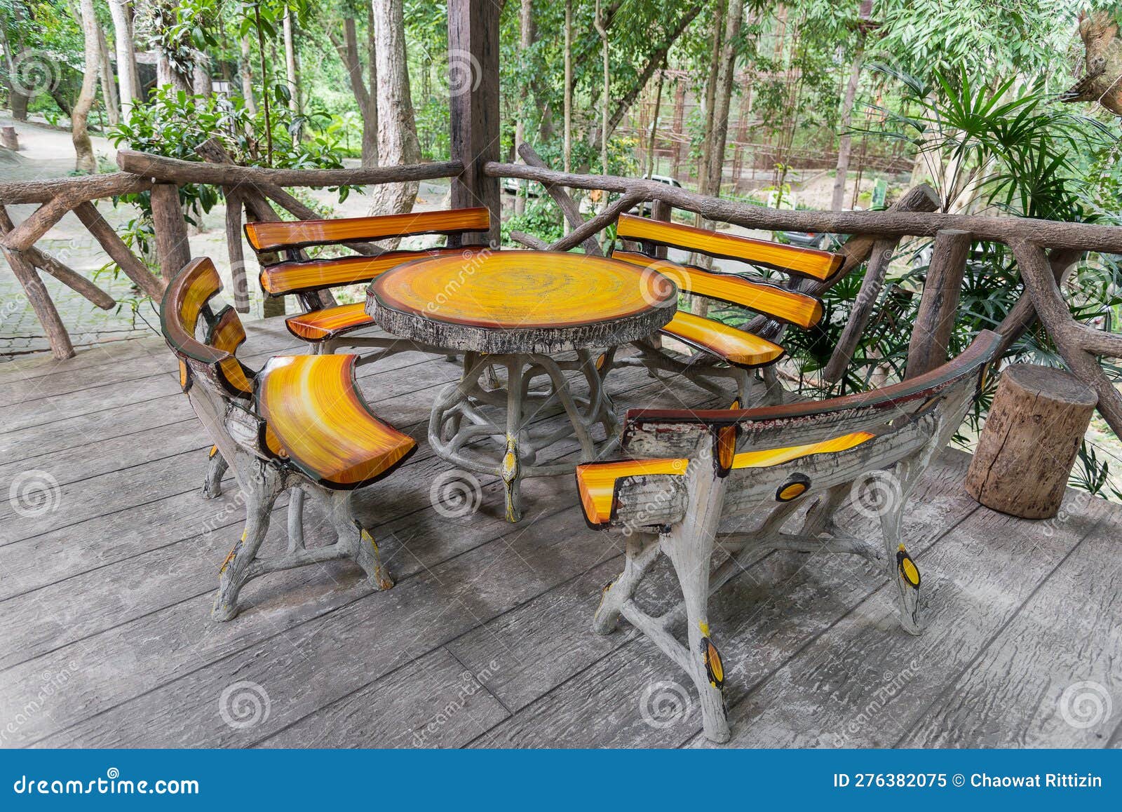 Wood Table and Chairs in the Park Stock Image - Image of summer, tree ...