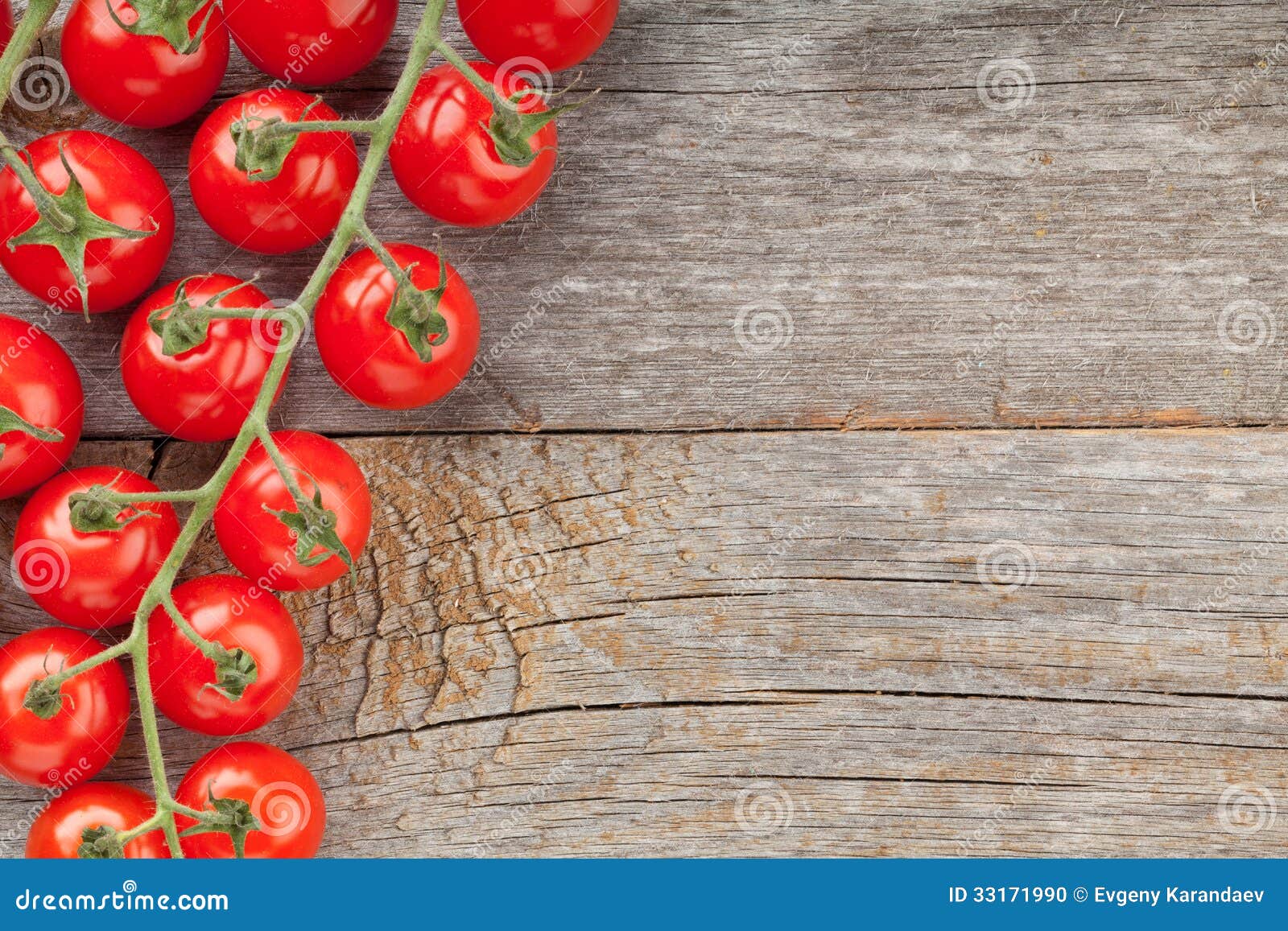 Wood Table with Cherry Tomatoes Stock Photo - Image of copyspace, green ...