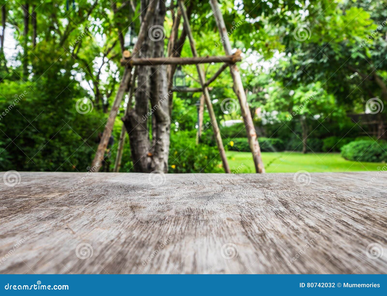 Wood Table Foreground on Garden Breezy Environment Stock Photo - Image ...