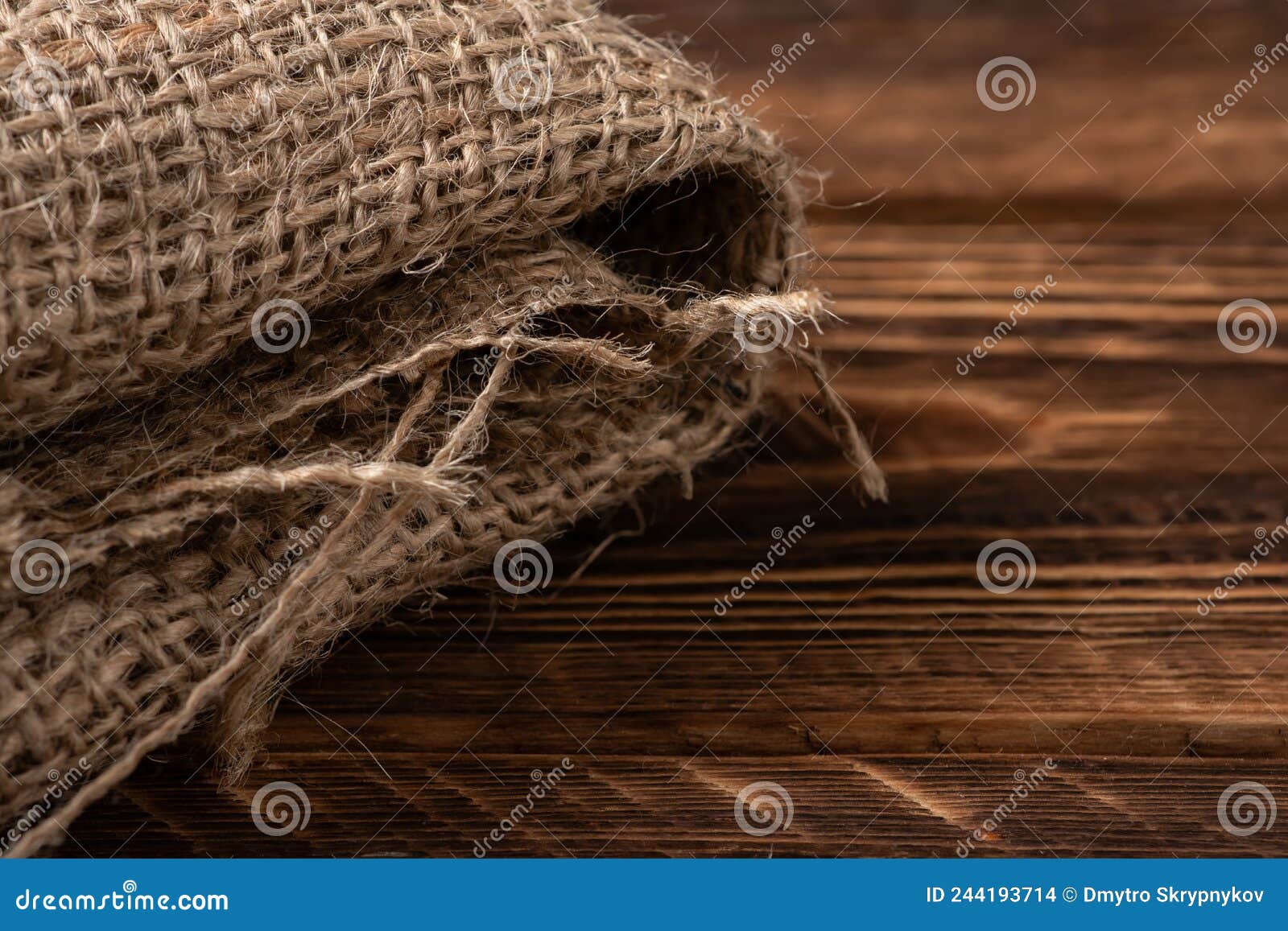 Wood Table with Old Burlap Tablecloth Texture Stock Photo - Image of ...