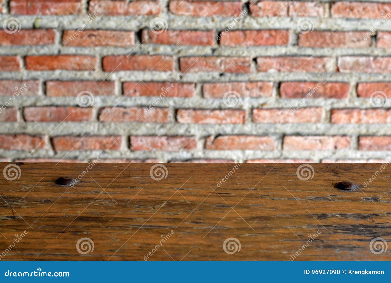 Wood Table on Red Brick Ground Stock Photo - Image of surface, urban ...