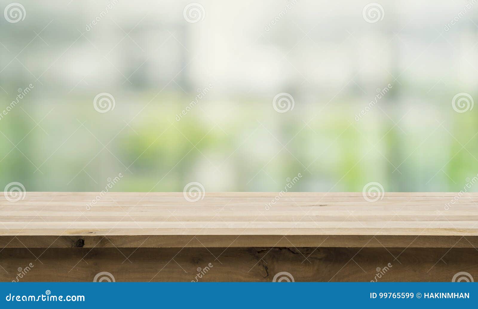 Wood Table Top on Abstract Window Glass Background. Stock Image - Image ...
