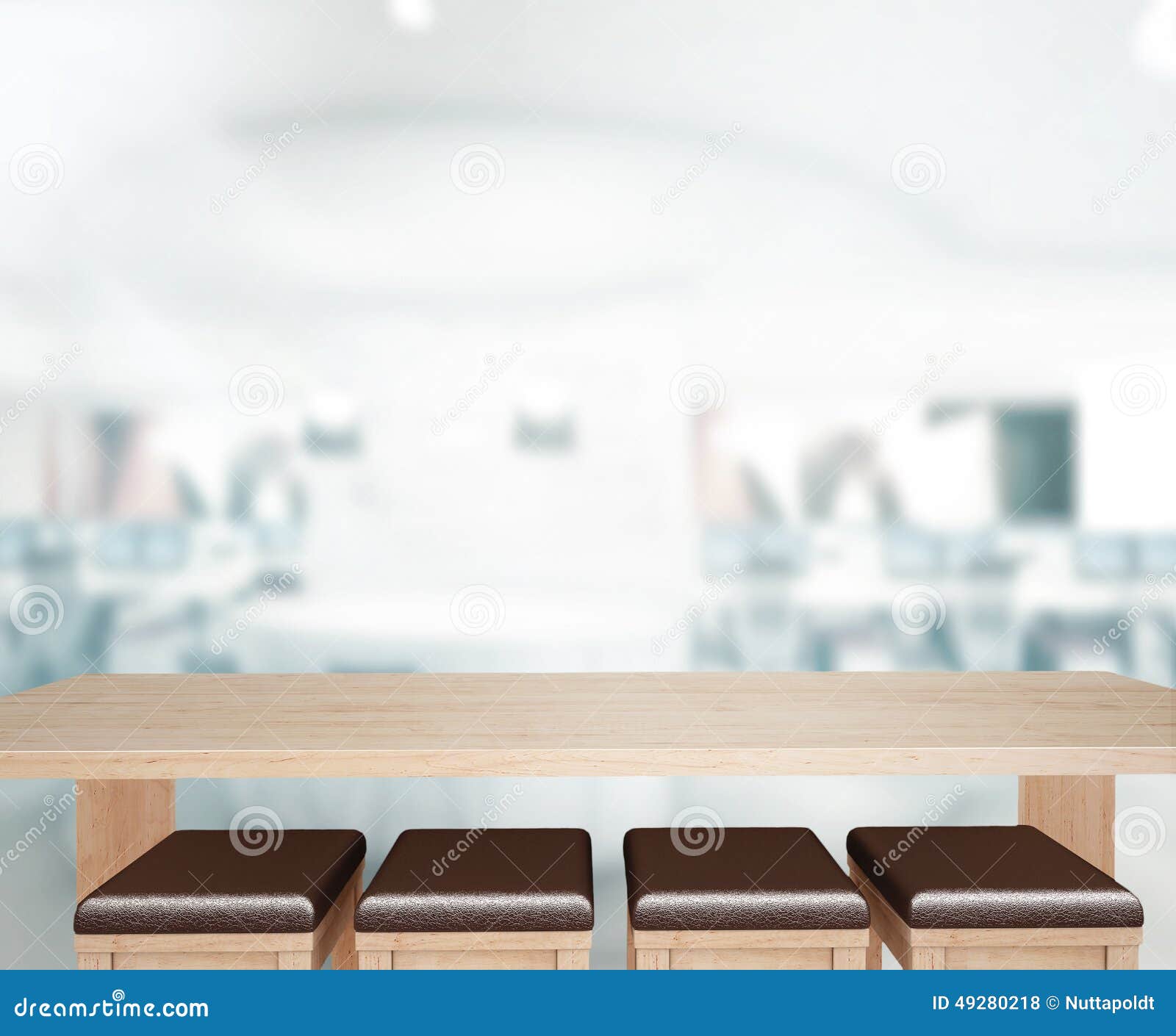 Wood Table Top Background in Office 3d Render Stock Illustration ...