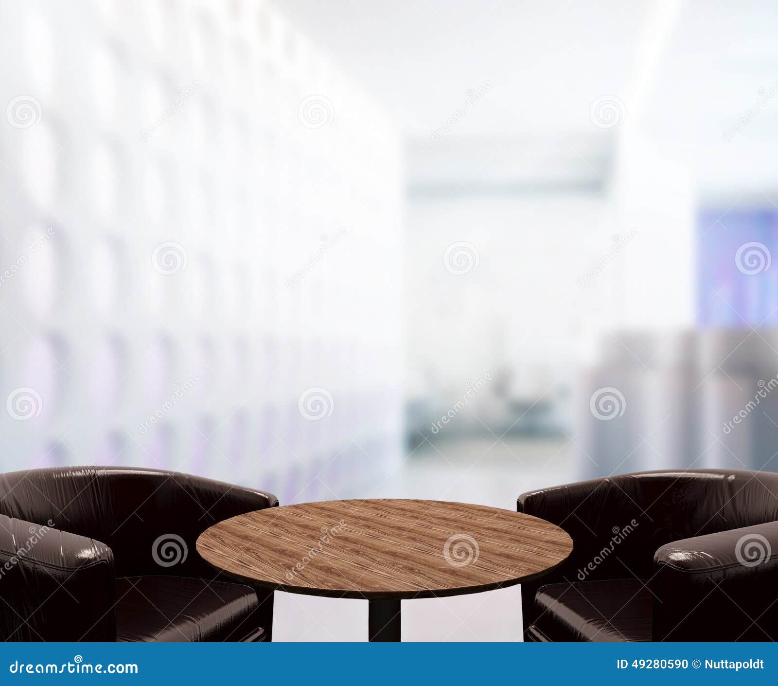 Wood Table Top Background in Office 3d Render Stock Illustration ...