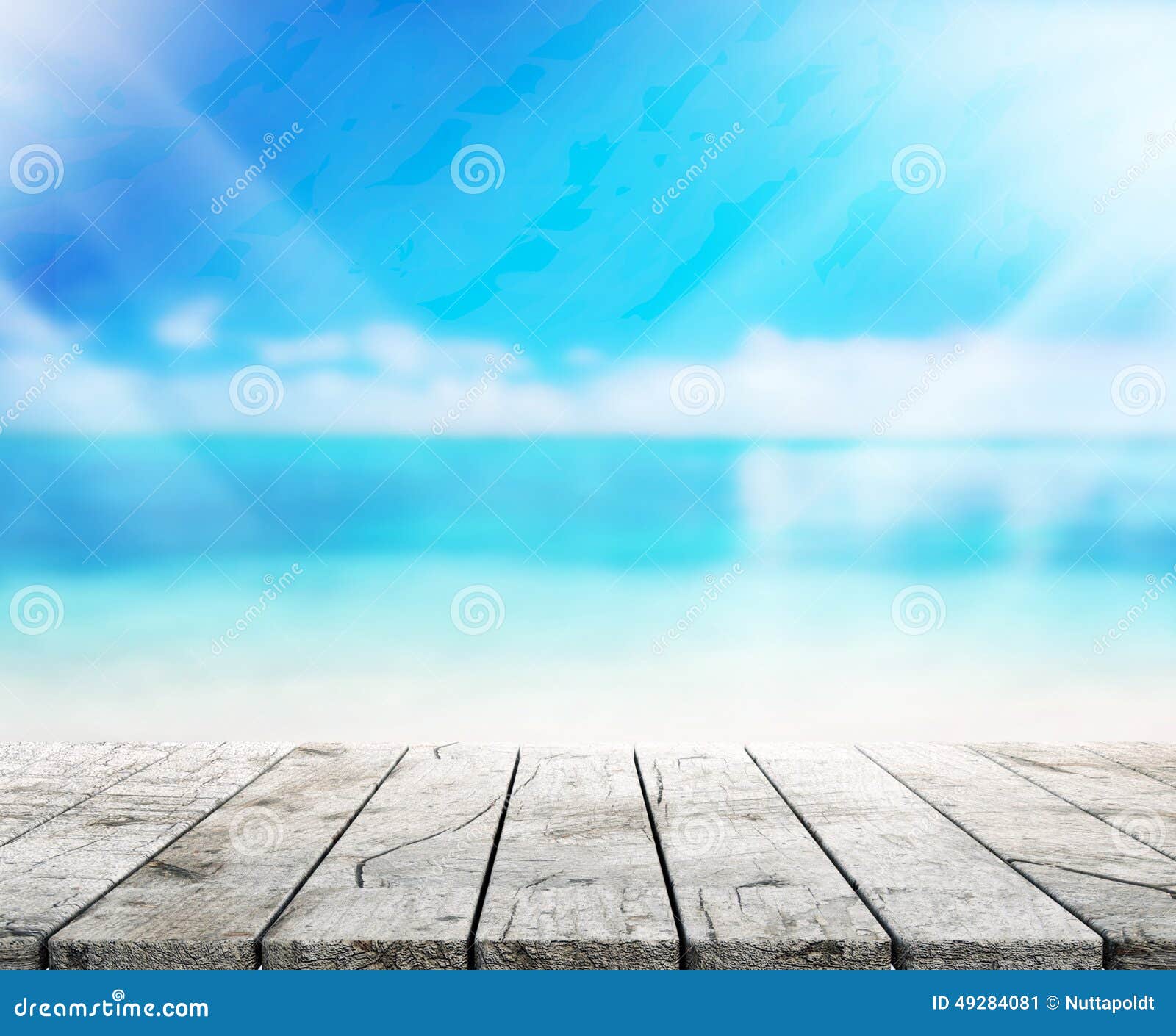 Wood Table Top Background Sea and Sky 3d Render Stock Image - Image of ...