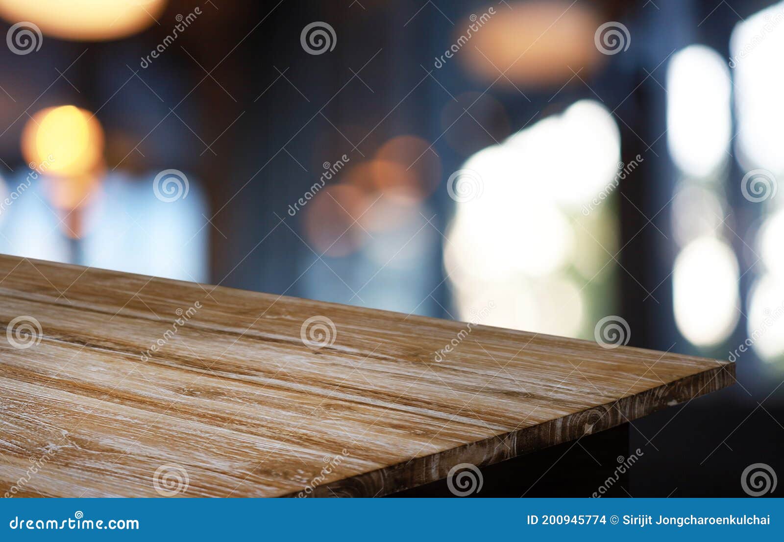 Wood Table Top in Blur Background Room Interior with Empty Copy Space ...