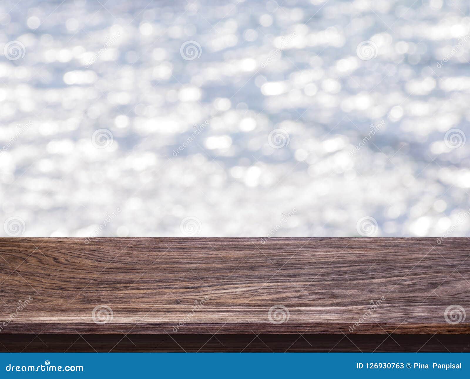 Wood Table Top on Bokeh Light Gray Background. for Montage Product ...