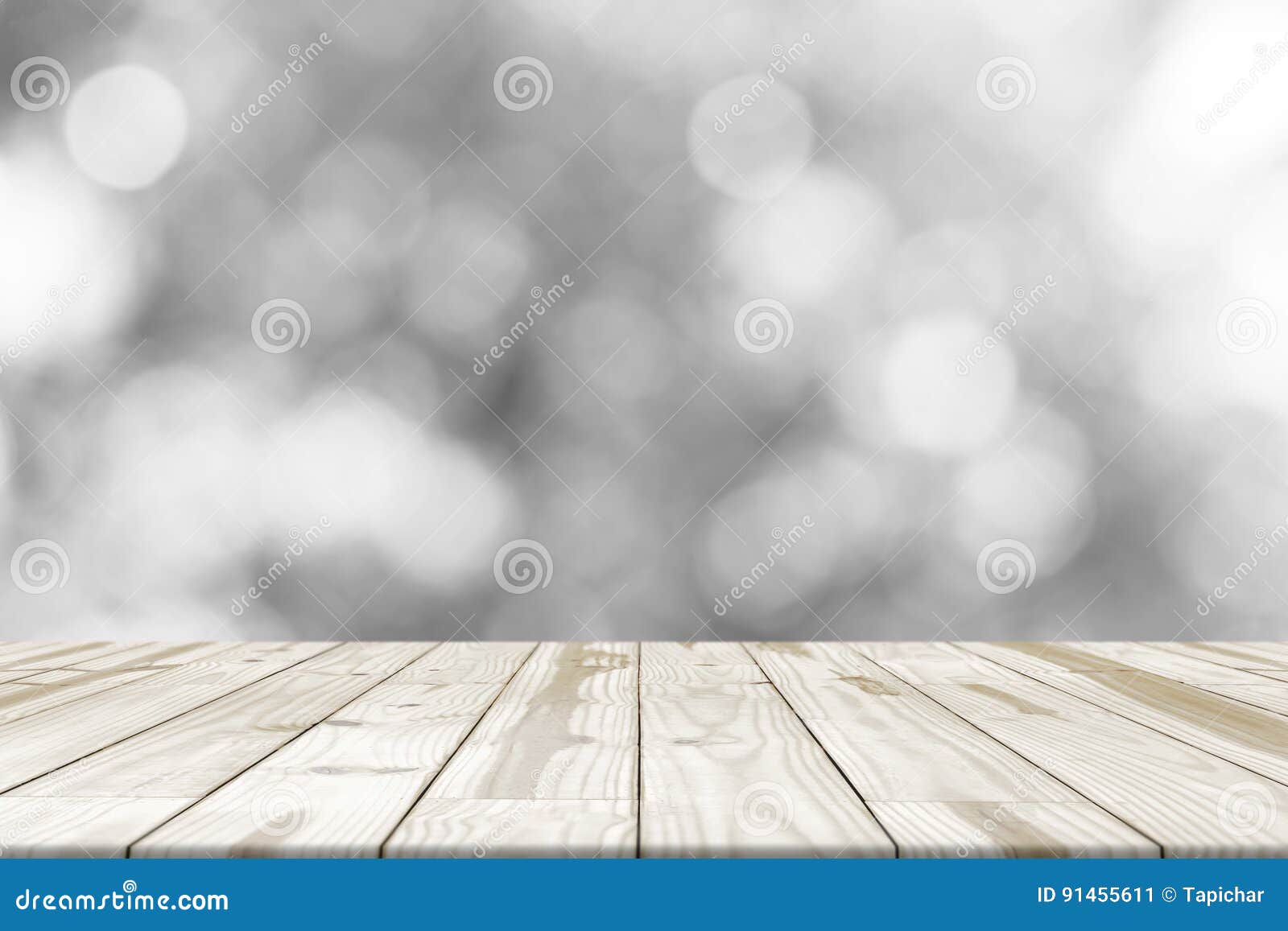 Wood Table Top on White Grey Bokeh Blurred in Background Stock Image ...