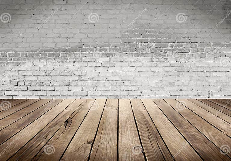 Wood Table with White Brick Wall Background Stock Image - Image of ...