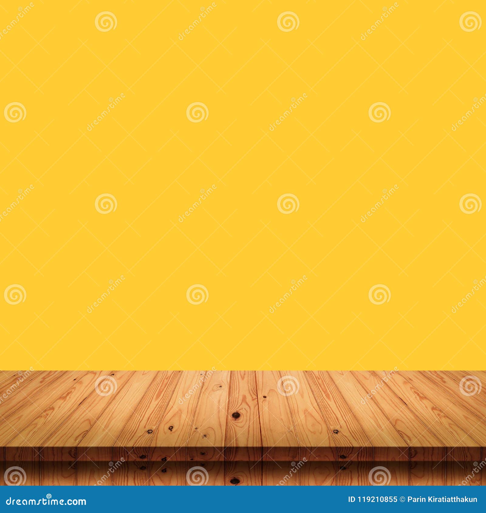 Wood Table on Yellow Background. Stock Image - Image of counter, board ...