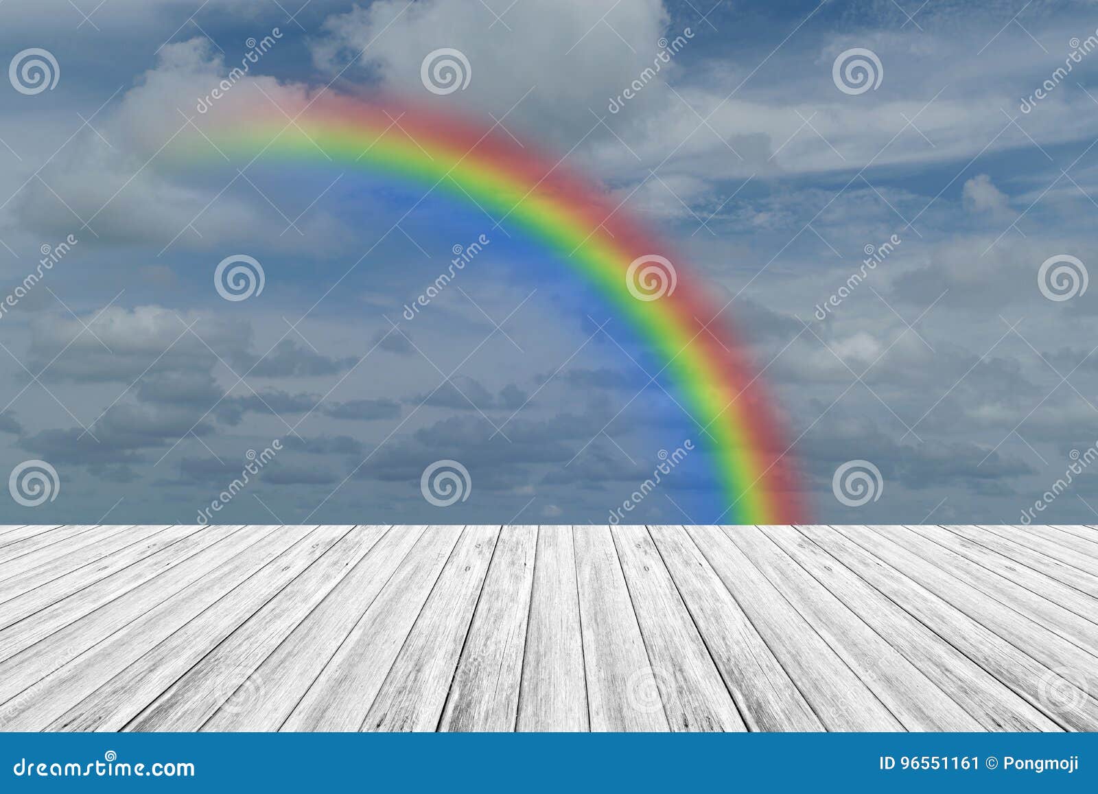 Wood Terrace and Blue Sky with Rainbow Stock Image - Image of backdrop ...