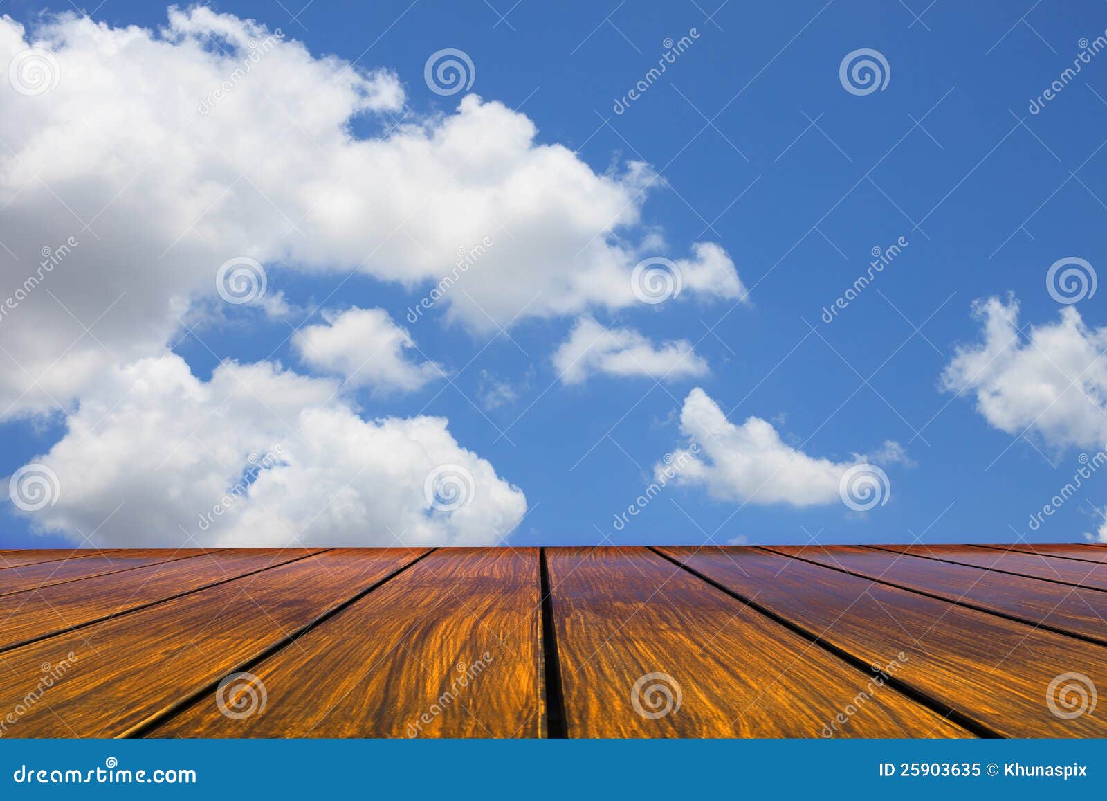 Wood Terrace With Blue Sky And Cloud Used As Template For Mock Up To ...