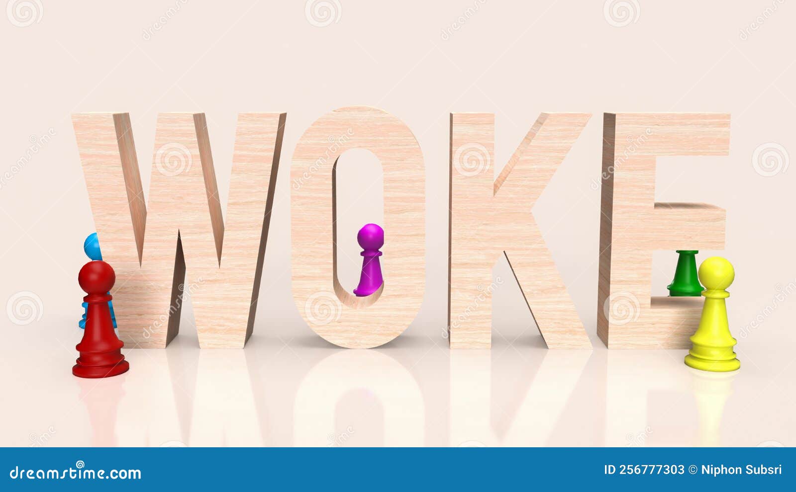 The Wood Text Woke and Multi Color Chess 3d Rendering Stock ...