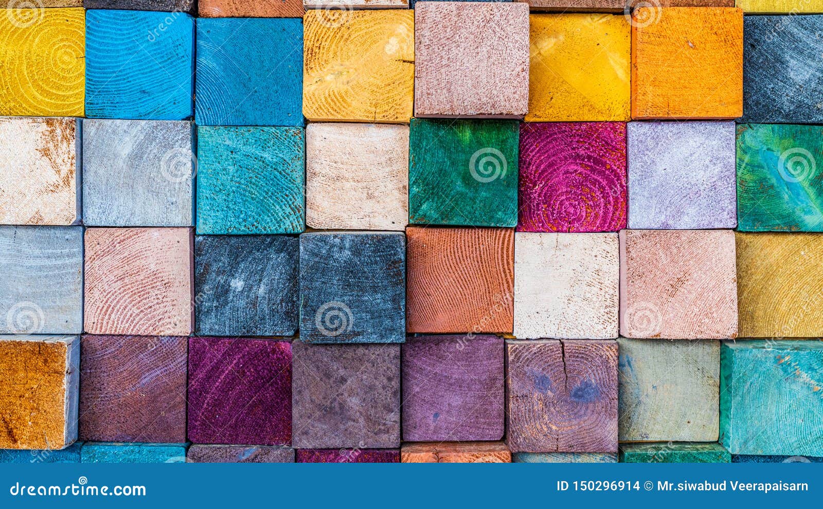 Wood Texture Block Stack on the Wall for Background, Abstract Colorful ...