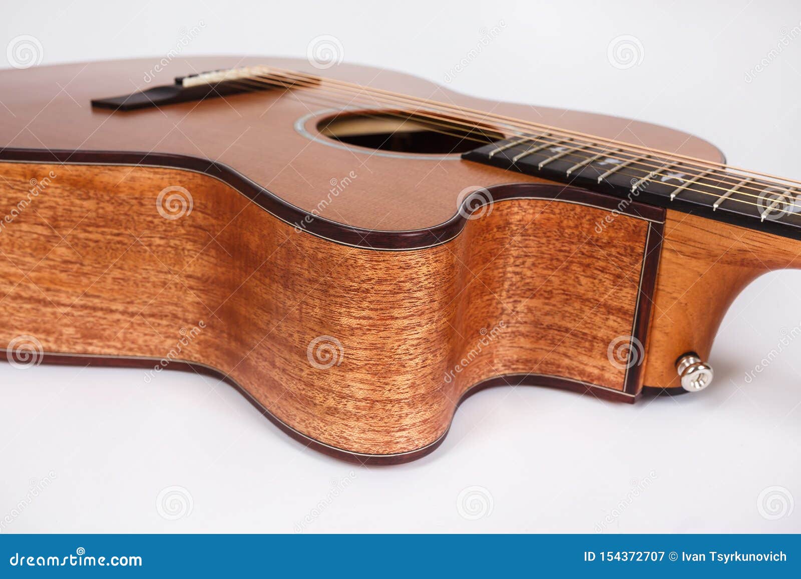 Wood Texture of Lower Deck of Six Strings Acoustic Guitar on White ...