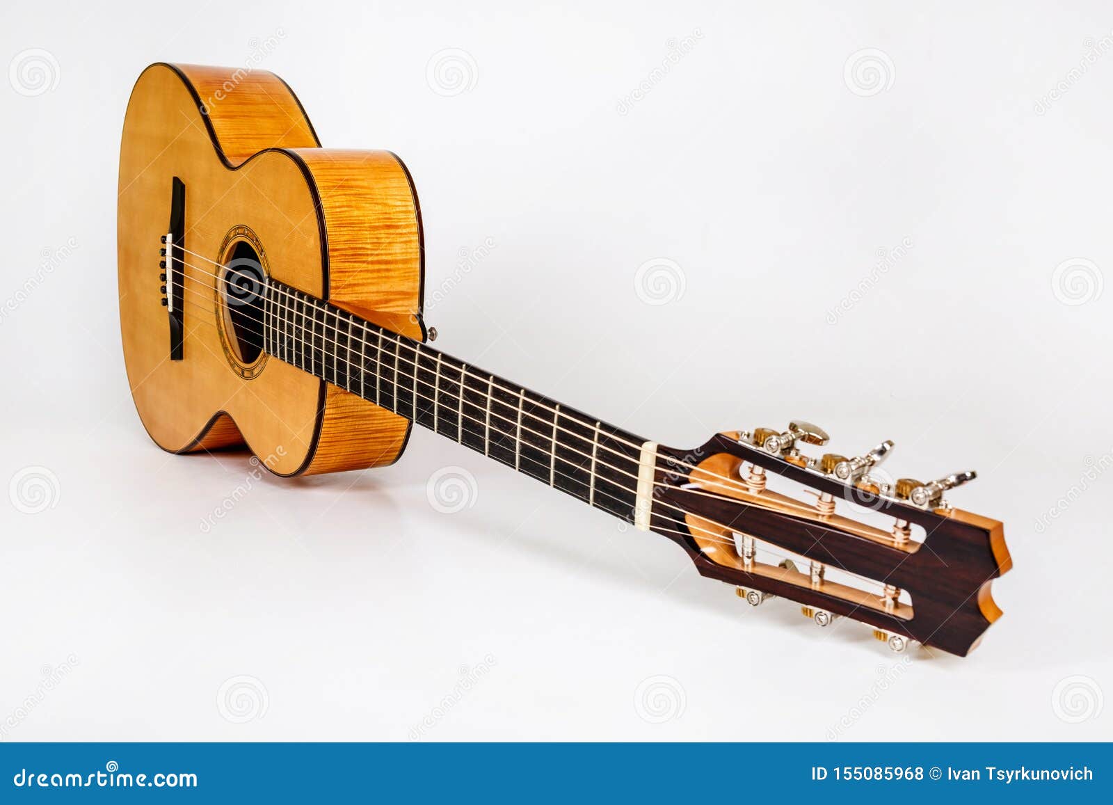 Wood Texture of Lower Deck of Six Strings Acoustic Guitar on White ...