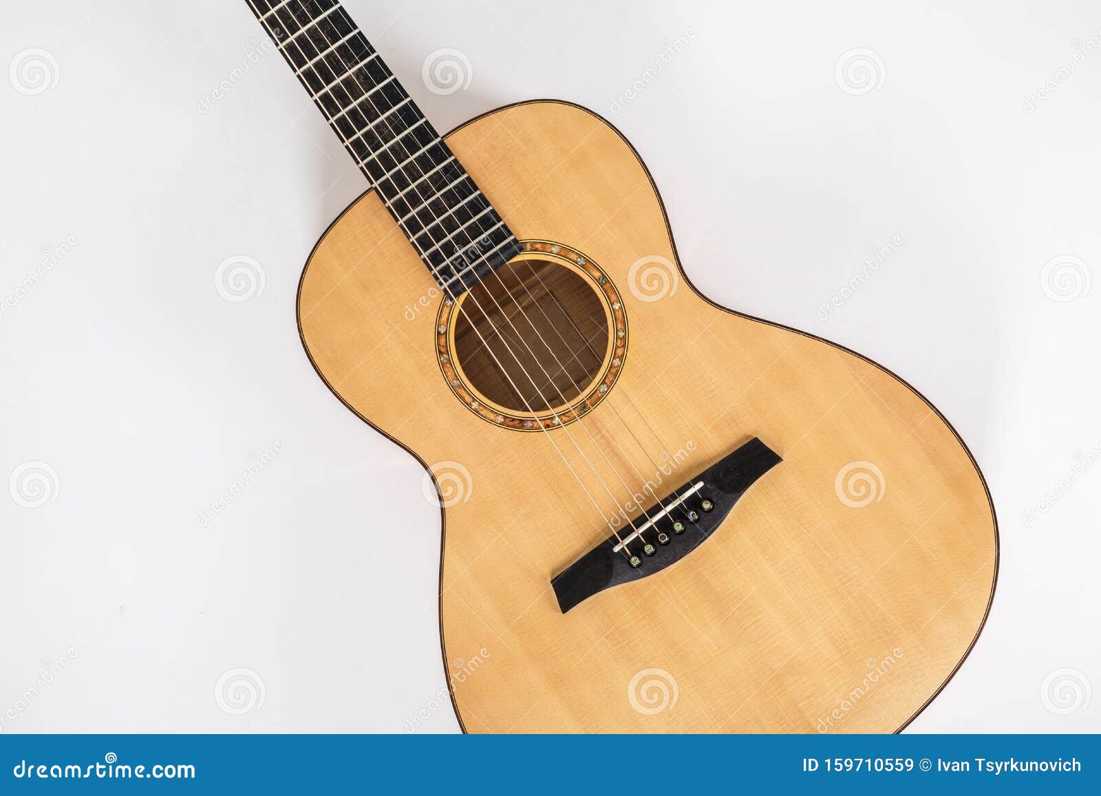 Wood Texture of Lower Deck of Six Strings Acoustic Guitar on White ...