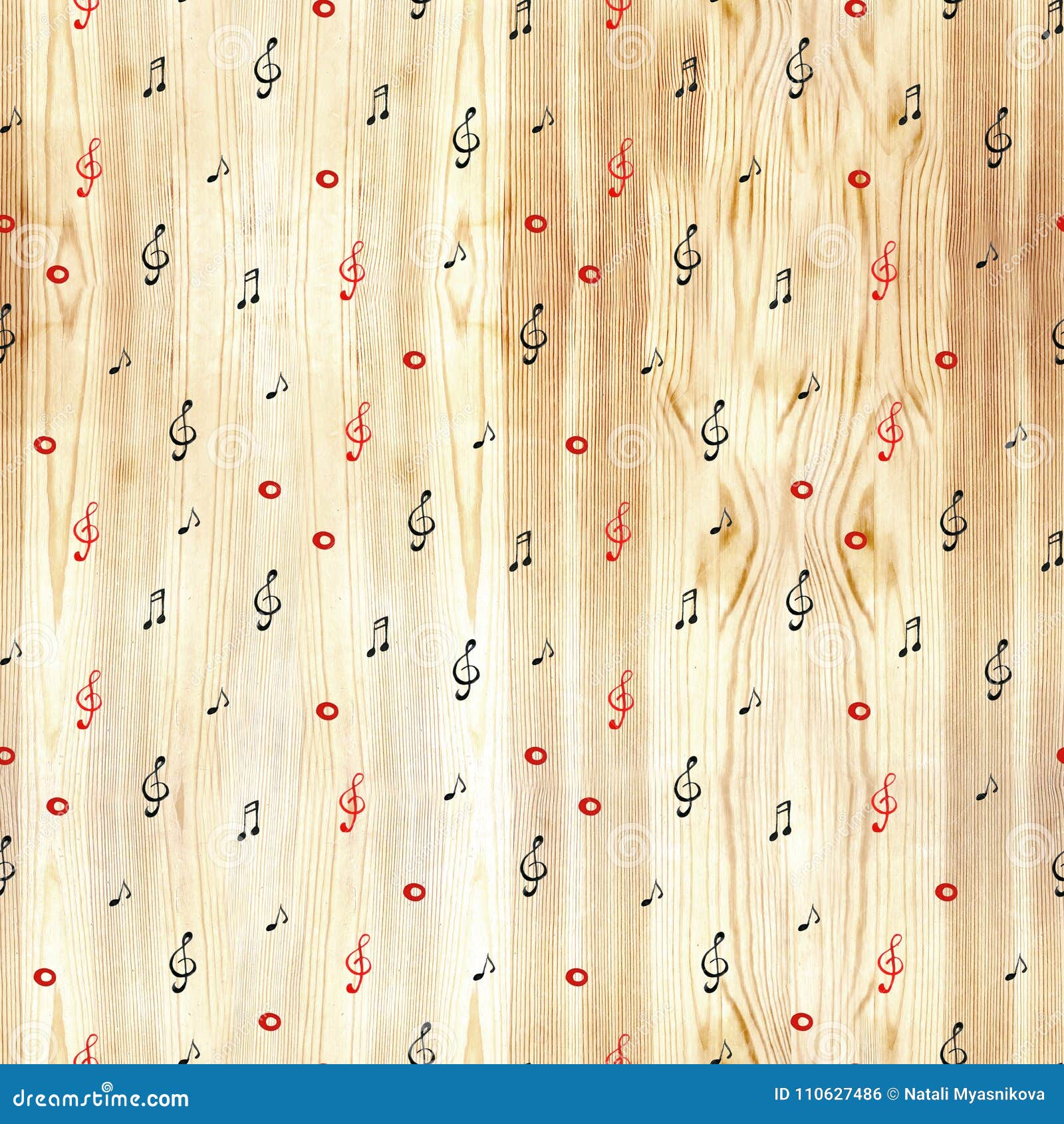 Wood Texture - Musical Background. Watercolor Notes Seamless Pattern ...