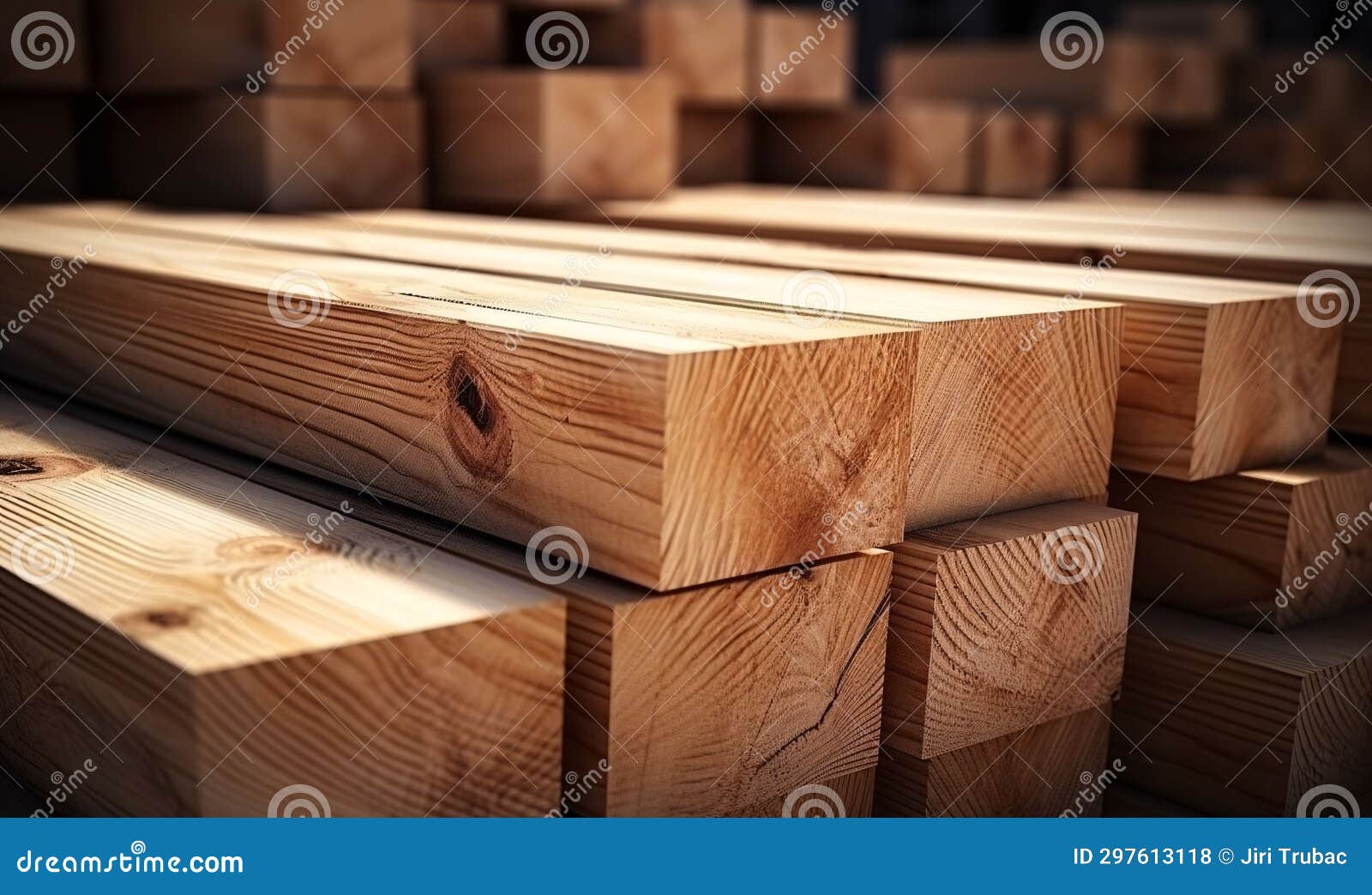 Wood Timber Stack of Wooden Blanks Construction Material. Stock Photo ...