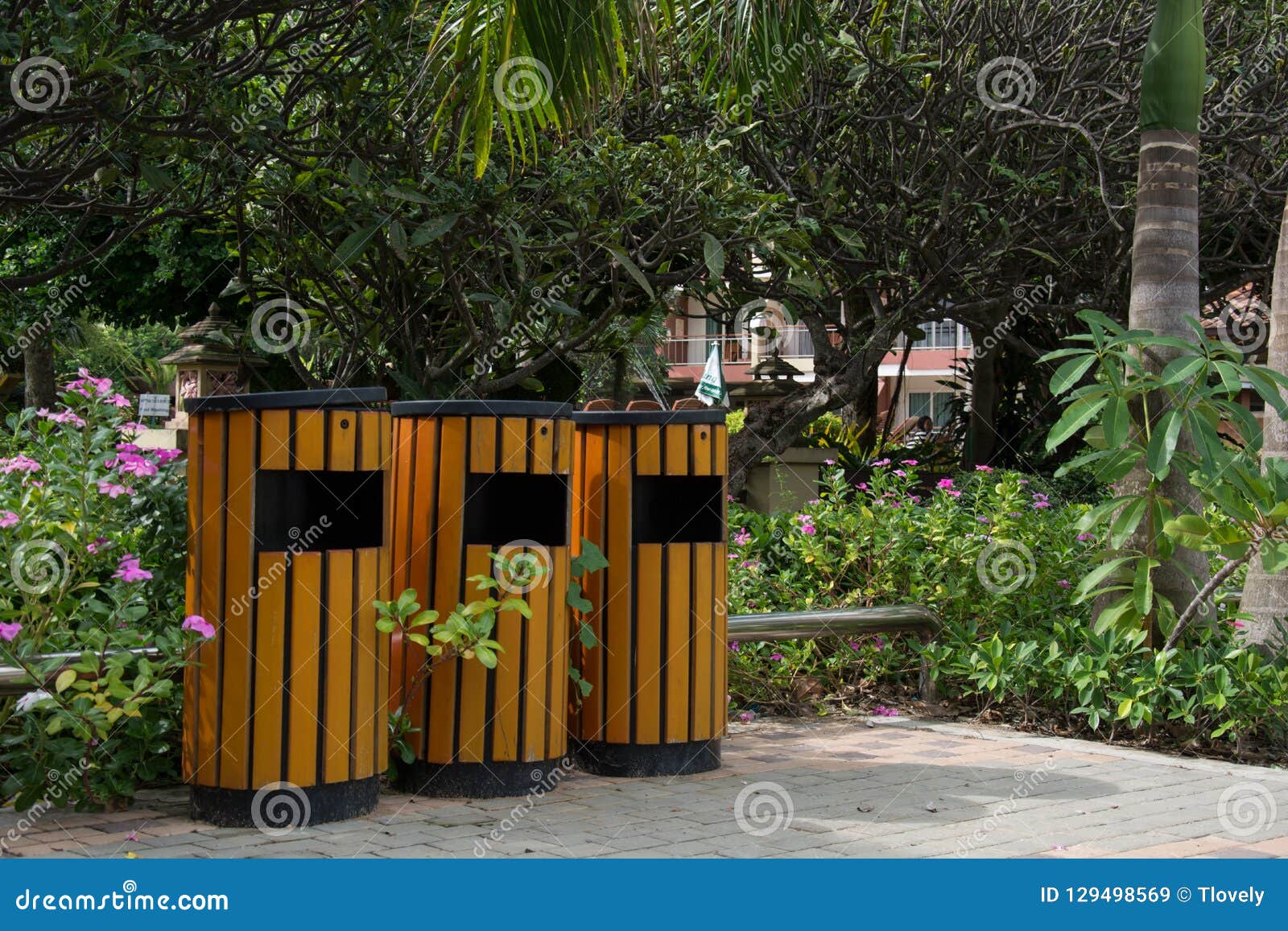 Wood Trash Bin in the Garden Stock Image - Image of object, public ...