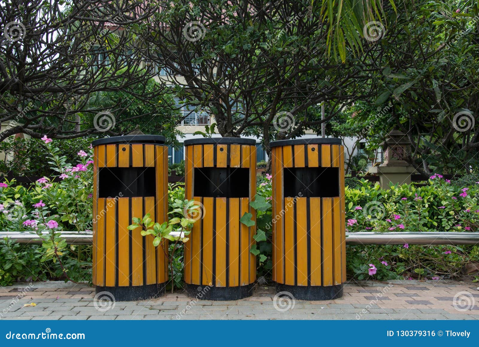 Wood Trash Bin in the Garden Stock Photo - Image of dispose, public ...