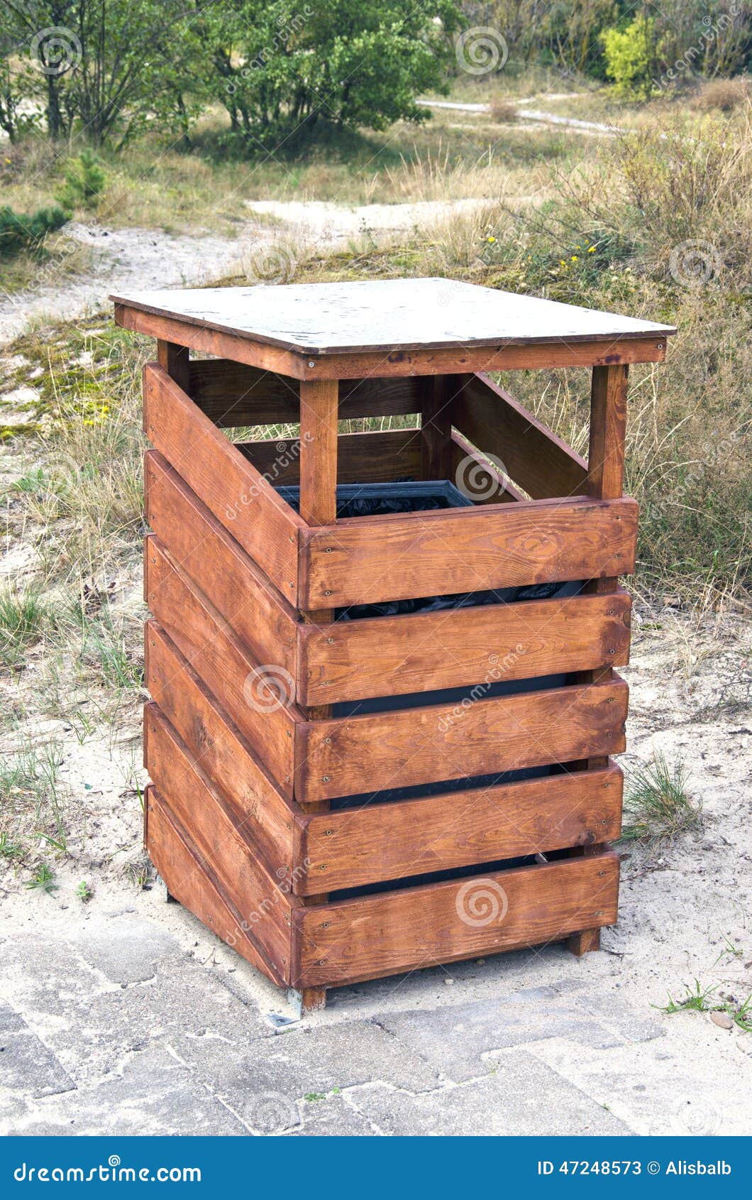 Wood Trash Bin in Sea Beach on Sand Stock Image - Image of container ...
