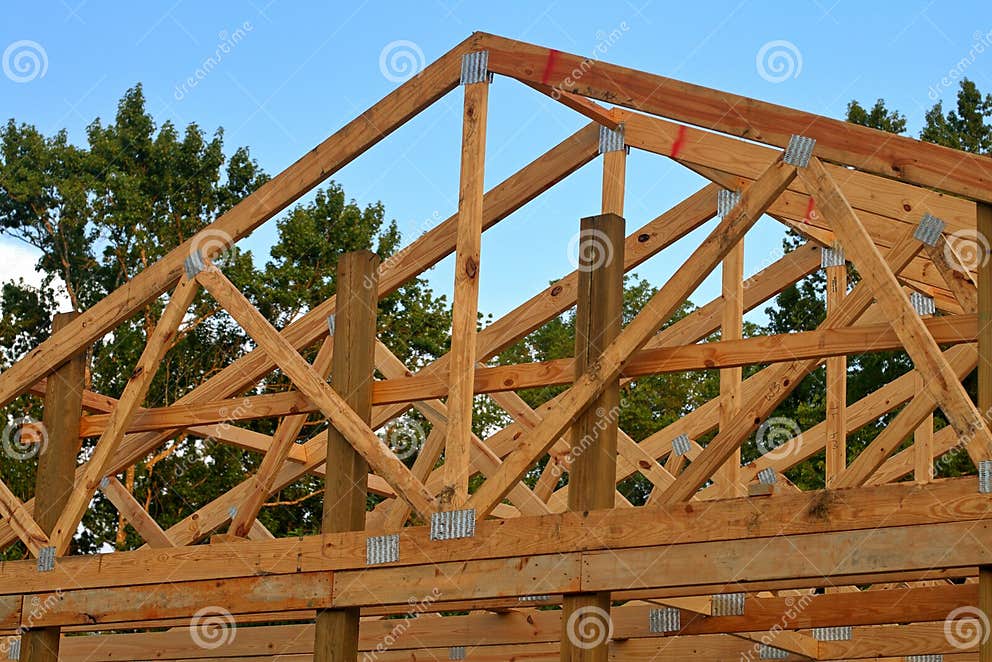 Wood Trusses stock photo. Image of trusses, building, construction ...