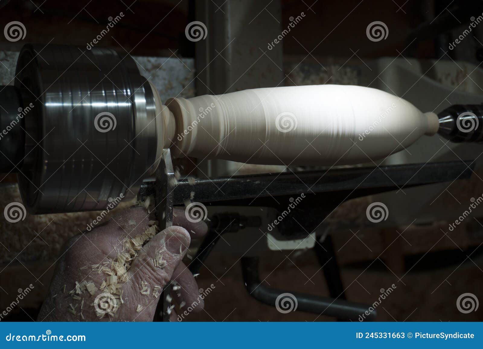 Wood Turning Workpiece Fast Spinning Carving Iron Stock Image - Image ...