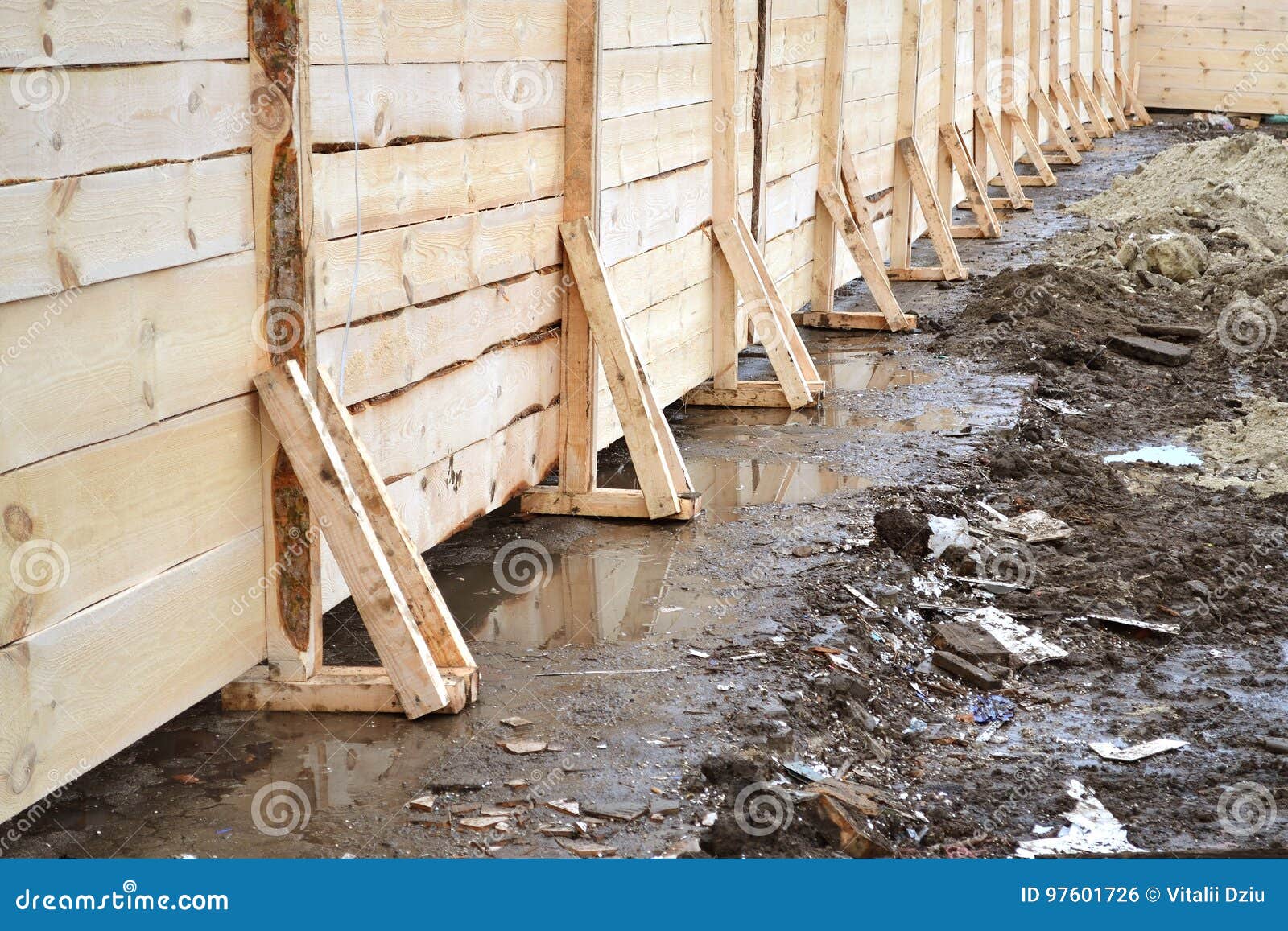 Wood Wall on Construction Site Stock Photo - Image of grit, fence: 97601726