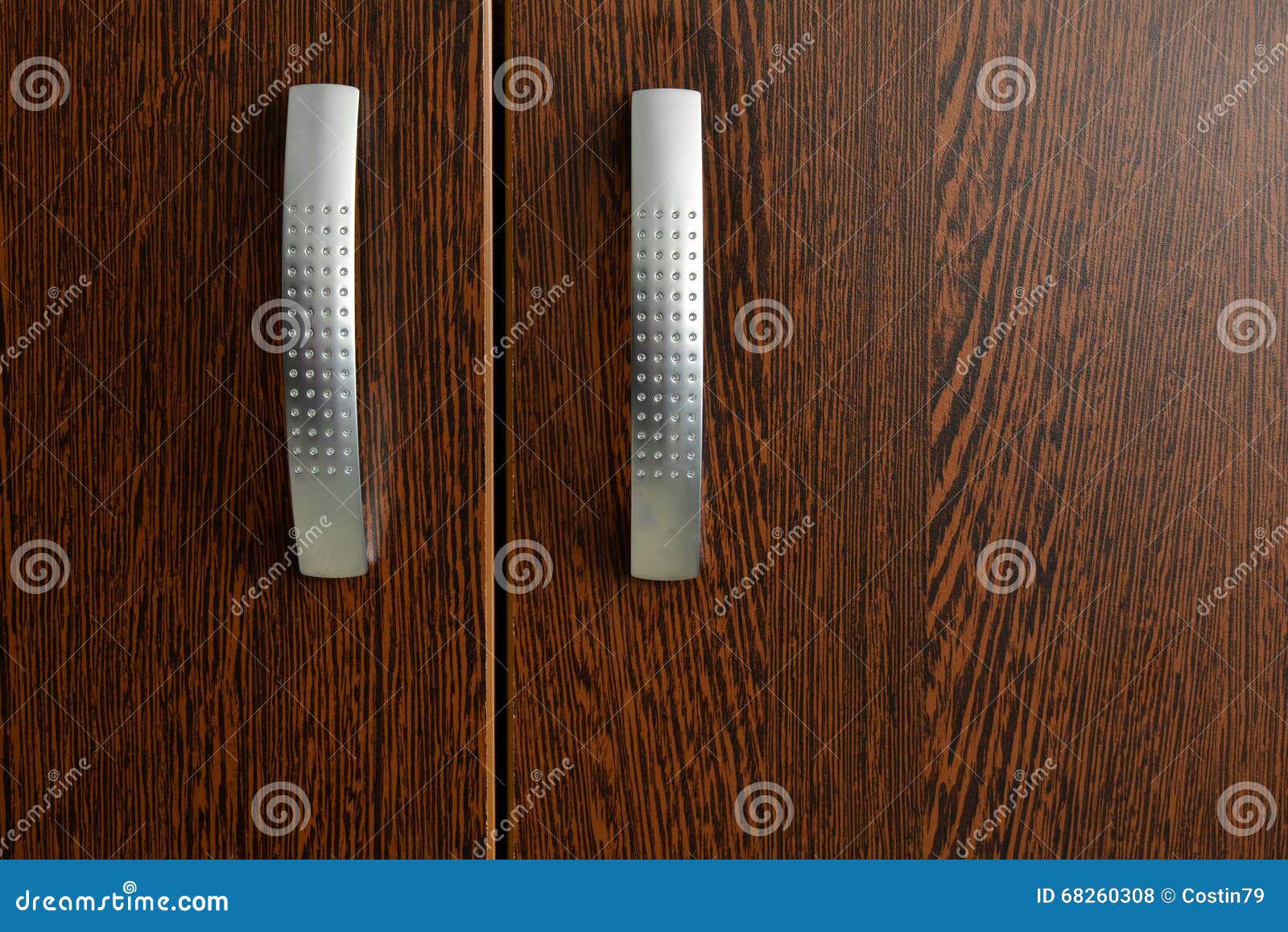 Wood Wardrobe with Aluminum Handles Stock Photo - Image of close ...