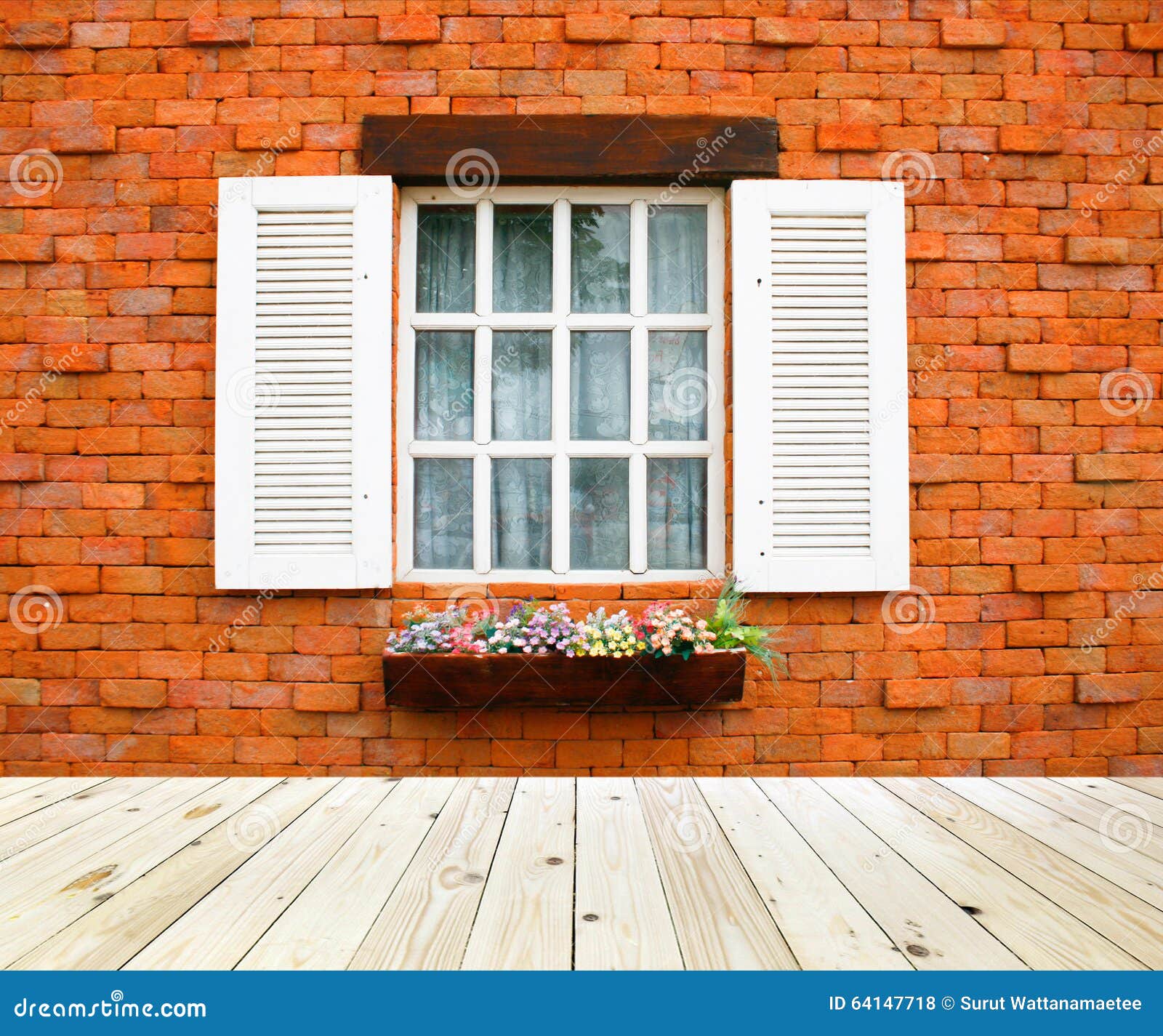 Wood Window with Brick Block Stock Photo - Image of border, crack: 64147718