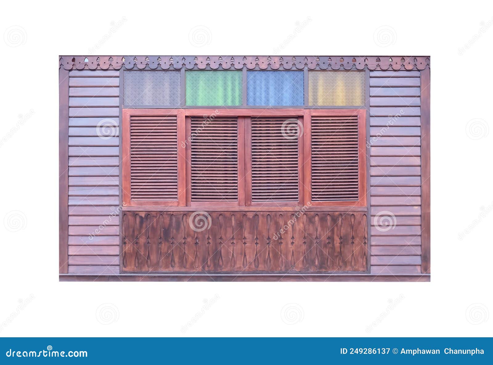 Wood Window Frame Decorative on Wall Front Isolated on White Background ...