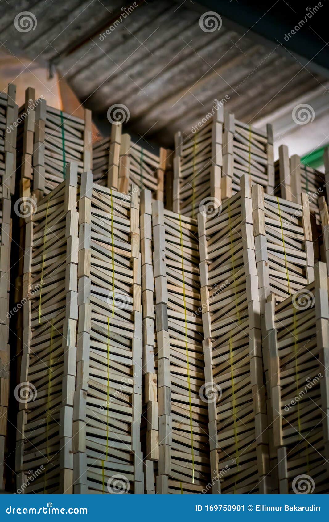 Wood Working Industry Stack of Wooden Projects Close Up Front View ...