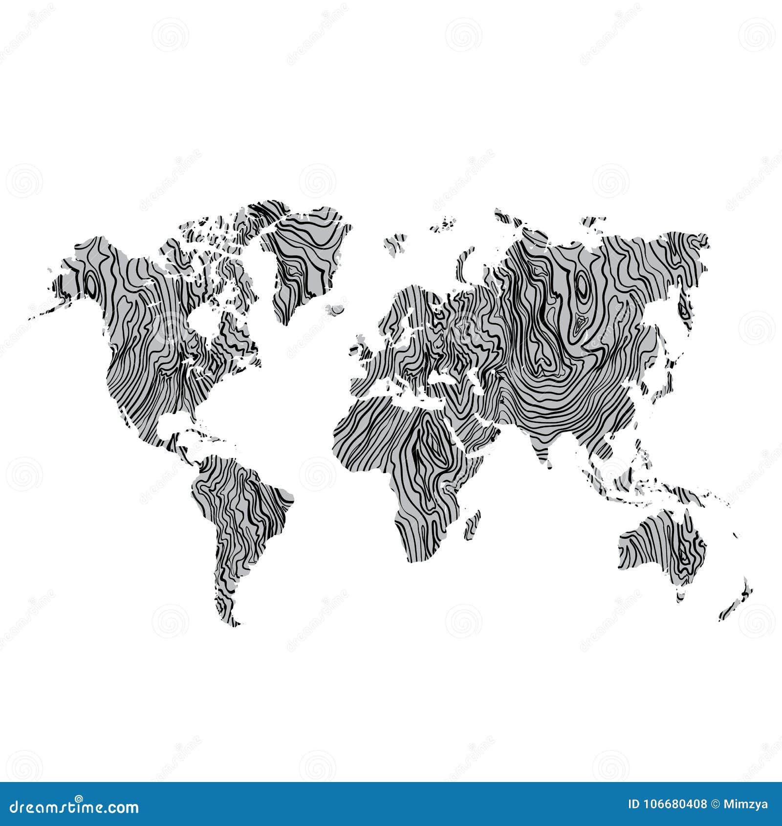 Wood World Map Gray Texture Hand Drawn Black on Background. Vector ...