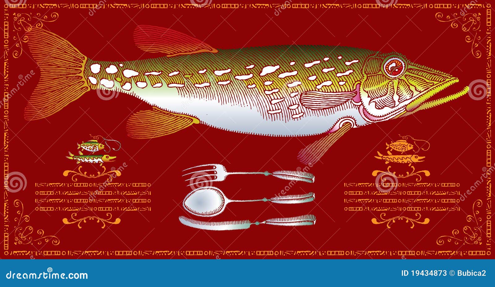 Woodcut Do Original Do Menu De Pike Ilustração do Vetor - Ilustração de ...