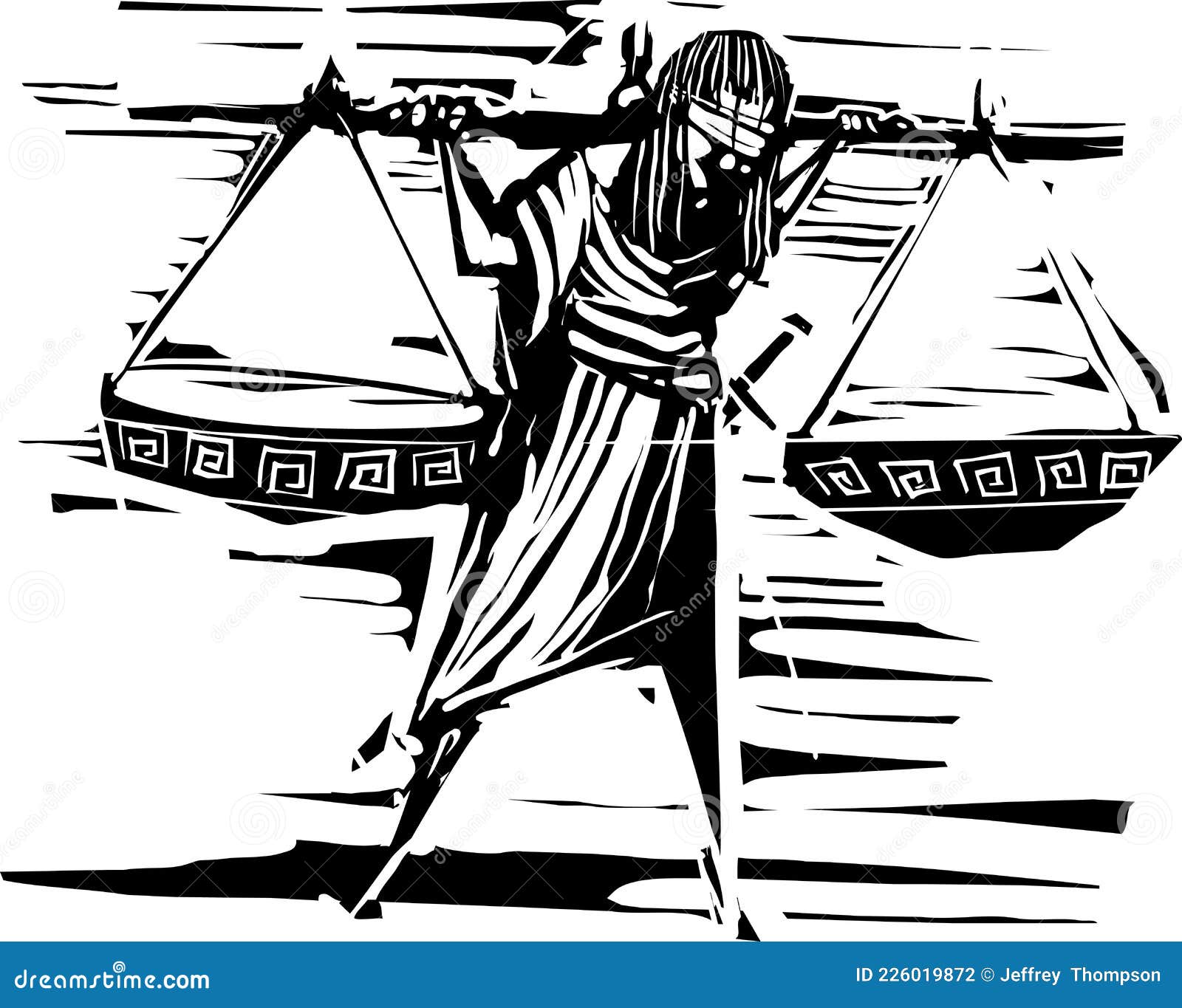 Woodcut Justice Carrying Scales Stock Vector - Illustration of judge ...