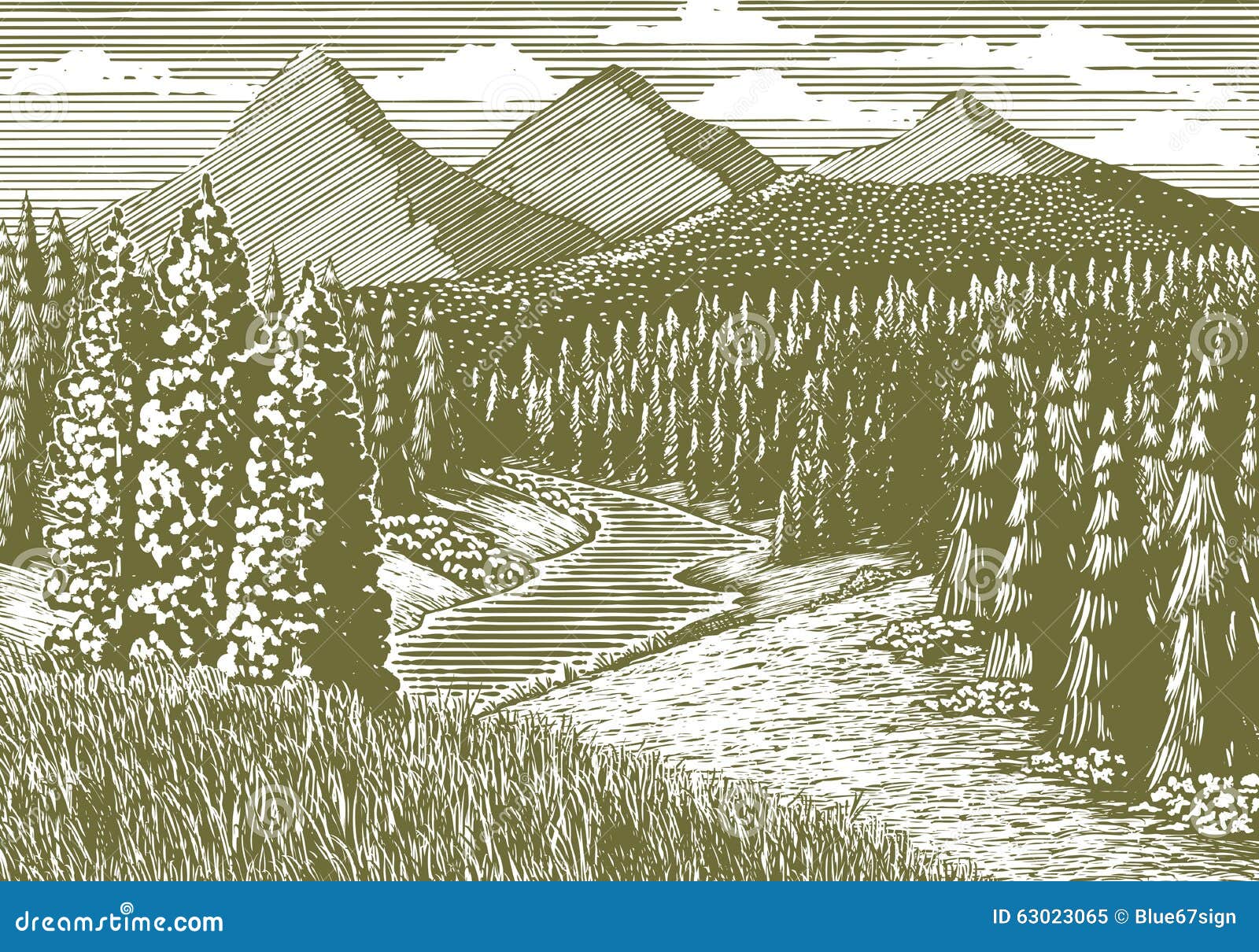 Woodcut Wilderness Cartoon Vector | CartoonDealer.com #43597115