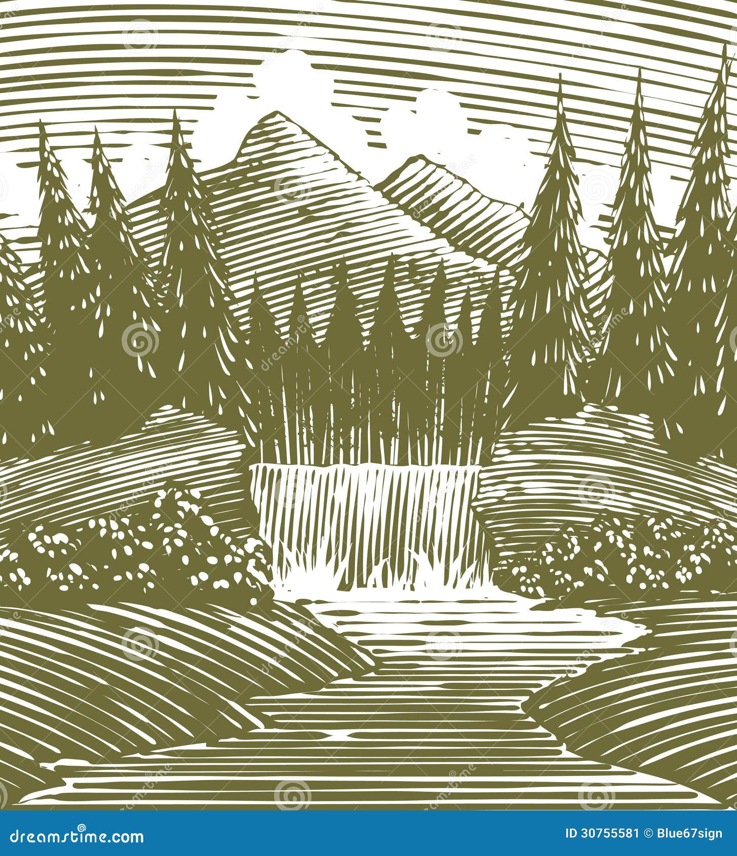 Woodcut Wilderness Cartoon Vector | CartoonDealer.com #43597115