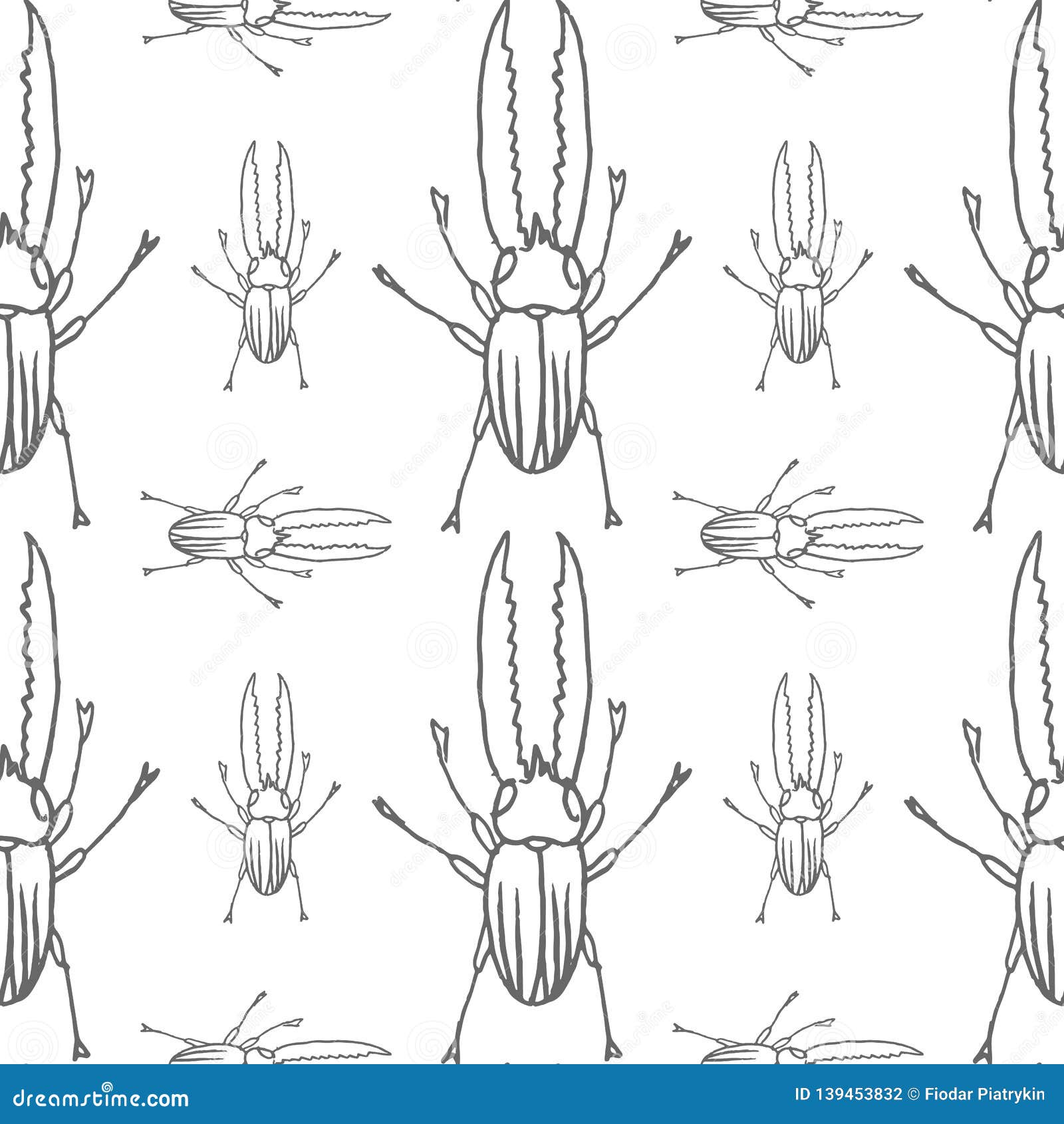 Woodcutter Beetle Vector Seamless Pattern Isolated on White Background ...