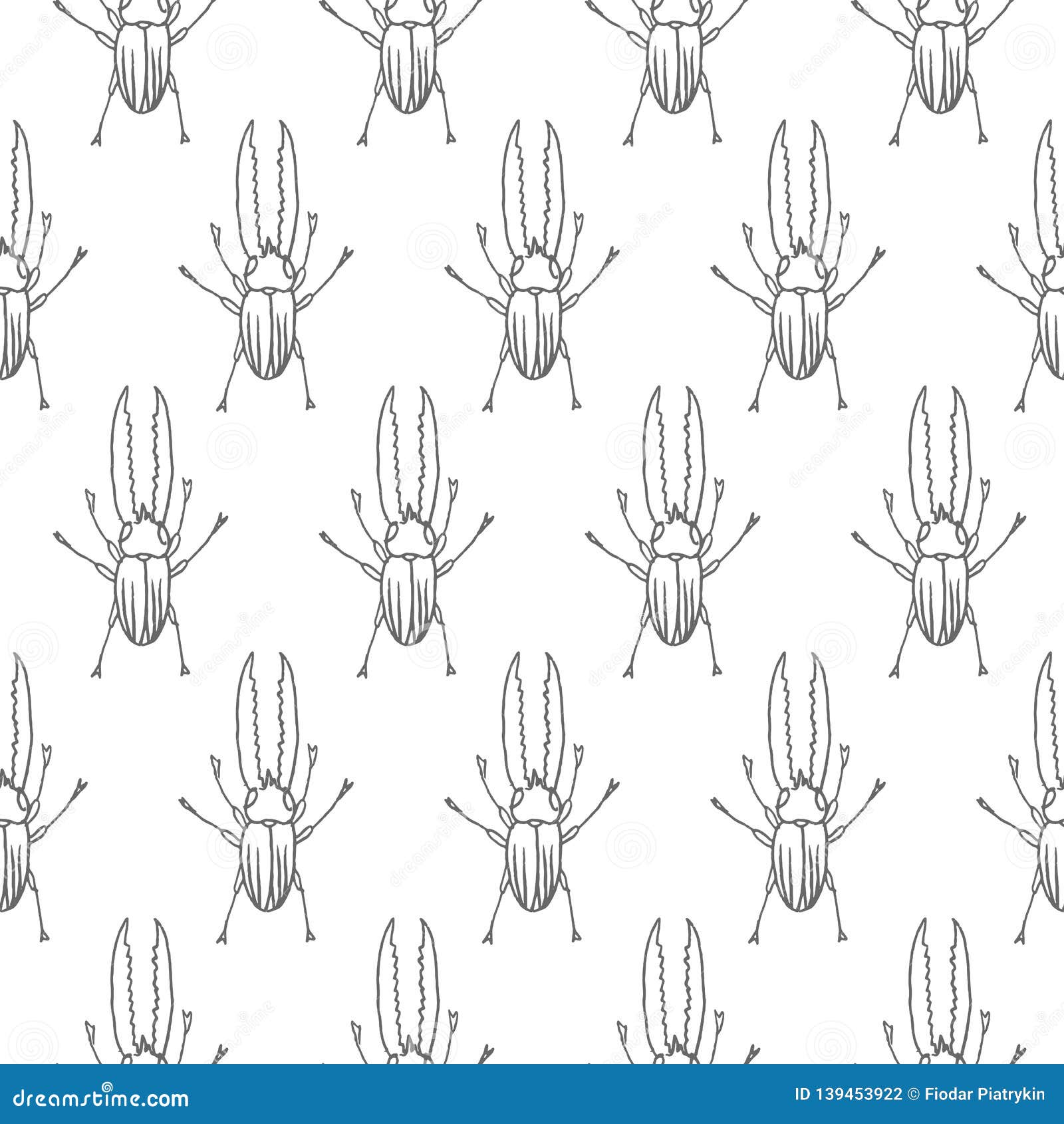 Woodcutter Beetle Vector Seamless Pattern Isolated on White Background ...