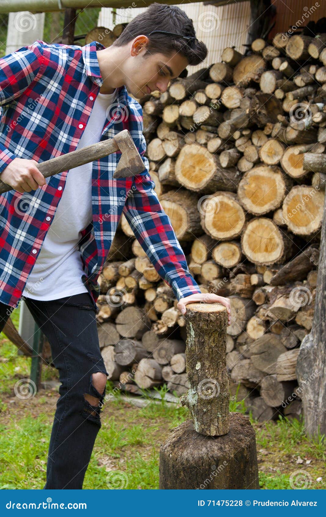 Woodcutter stock photo. Image of active, chainsaw, field - 71475228