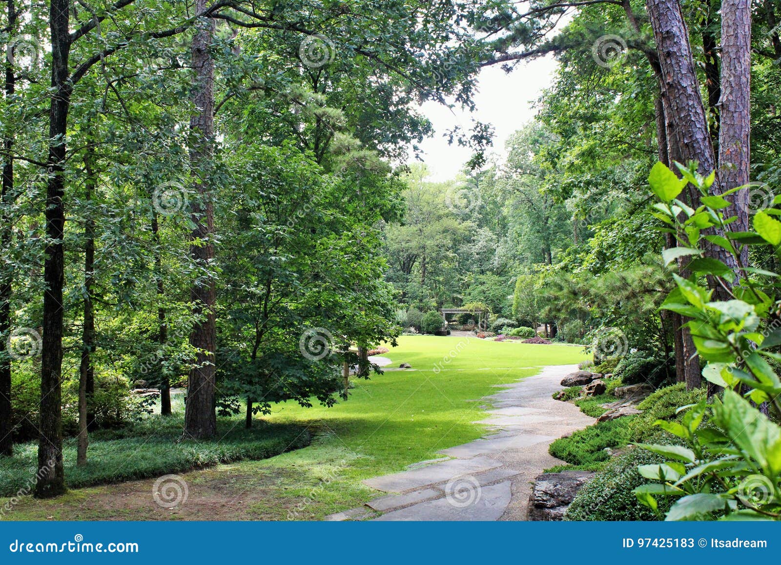 Wooded path in garden stock image. Image of garden, wooded - 97425183