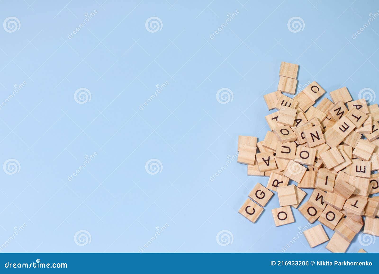Wooden Alphabet a Bunch Letters on the Surface of a Blue Background ...