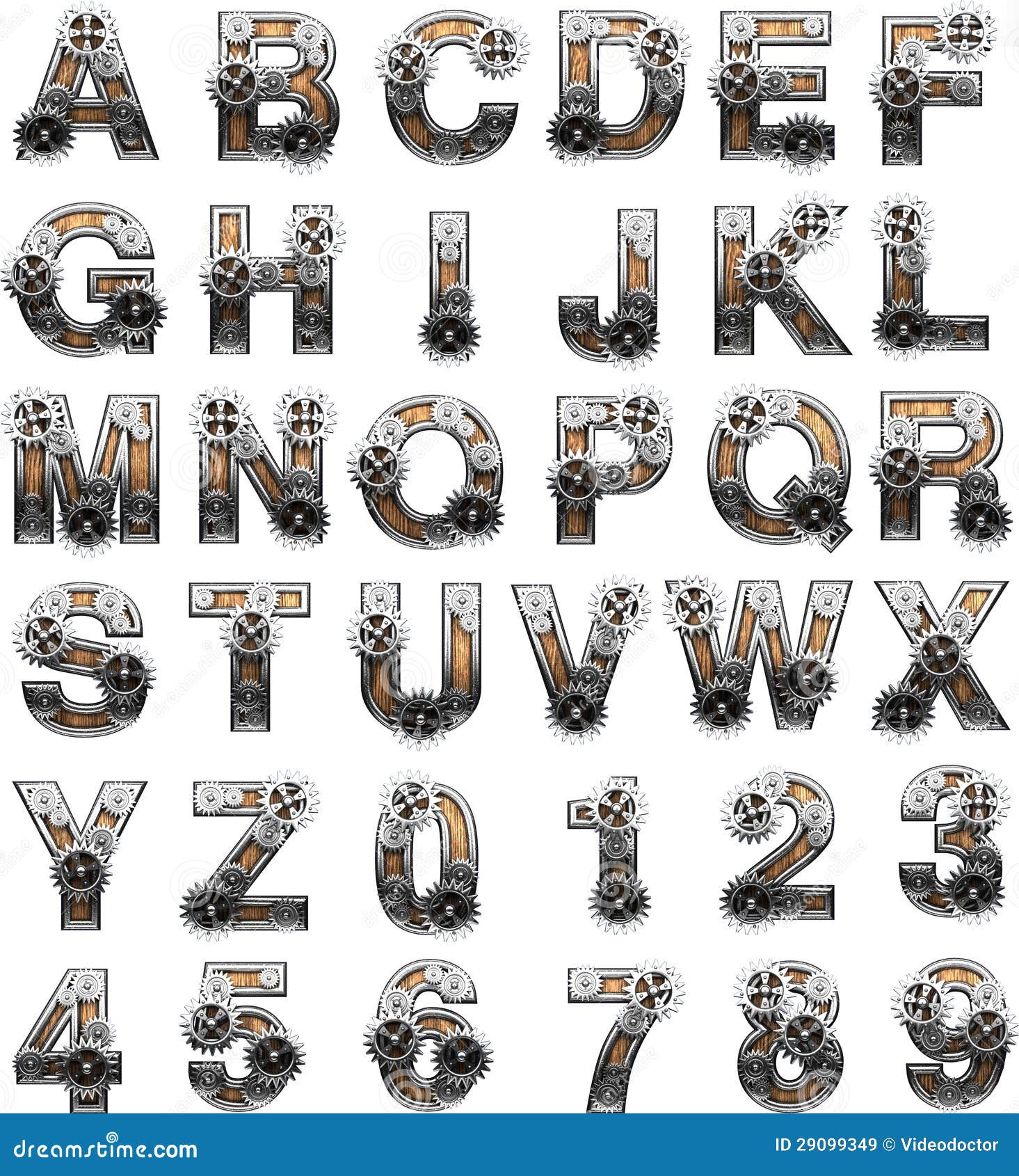 Wooden alphabet with gears stock illustration. Illustration of clock ...