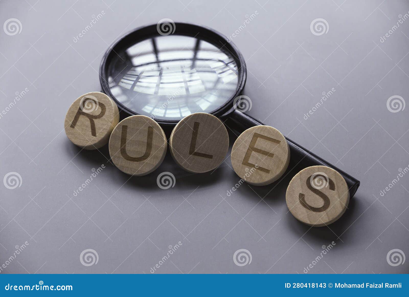 Wooden Alphabet of Word Rules Over a Magnifying Glass Stock Image ...
