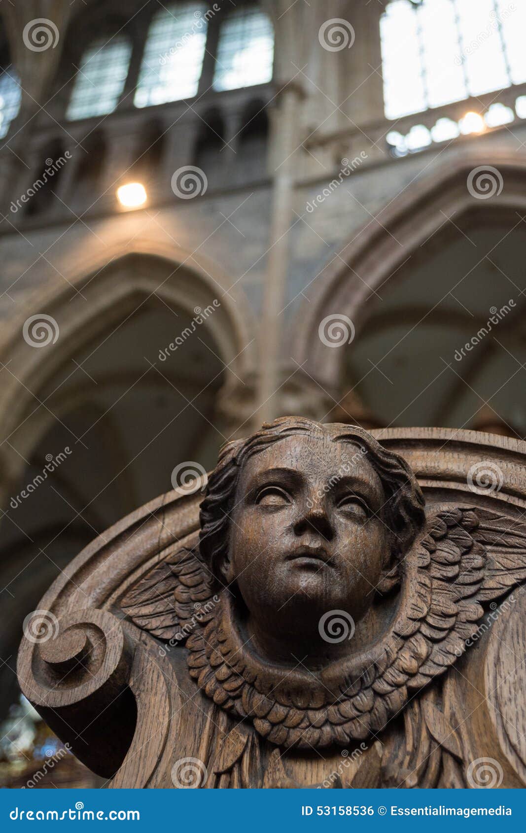 Wooden Angelic Face stock photo. Image of christian, architecture ...