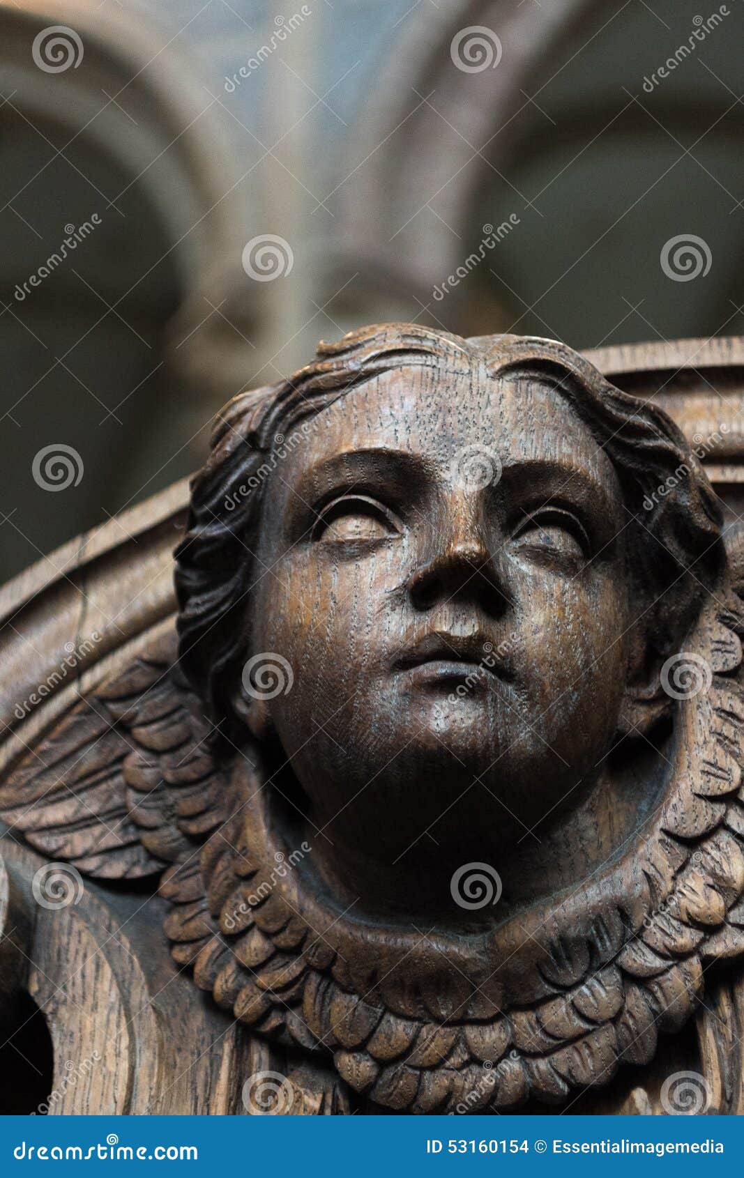 Wooden Angelic Face stock photo. Image of catholic, angel - 53160154